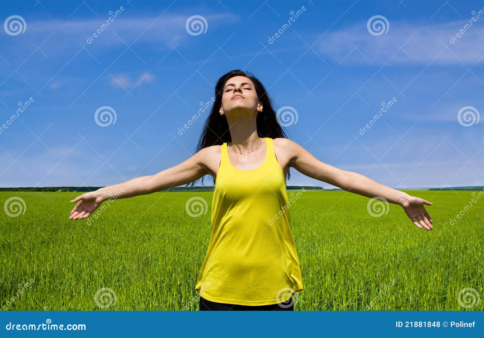 Happy Woman Enjoy Sun in the Field Stock Photo - Image of leisure ...
