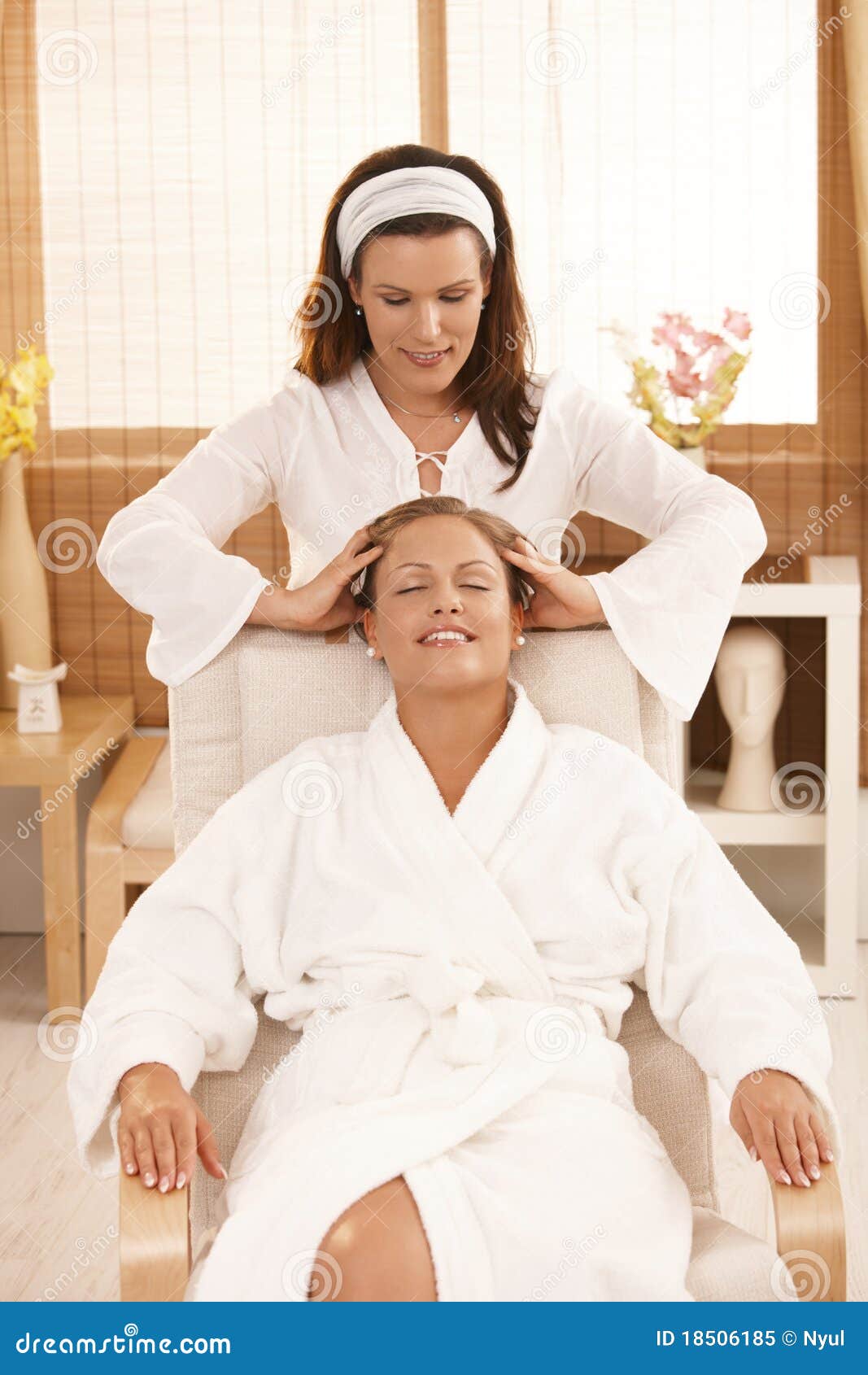 Happy Woman Enjoying Head Massage Stock Image - Image of american ...