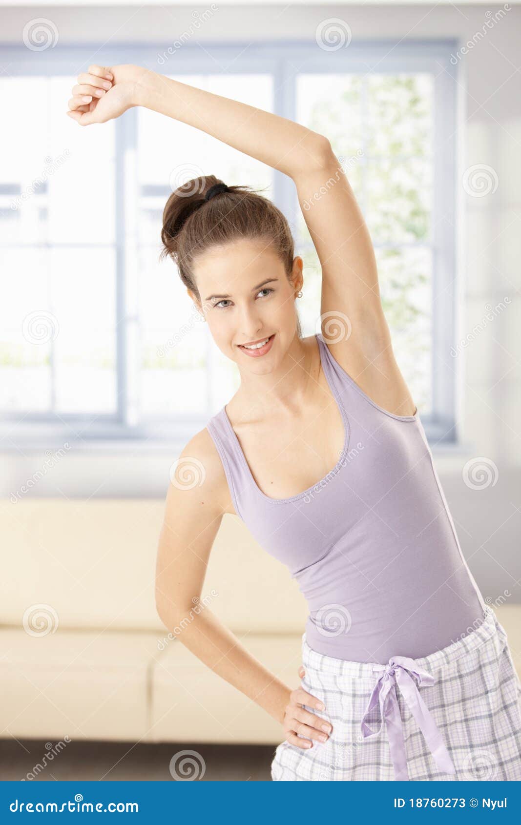 Happy Woman Exercising in Morning Stock Image - Image of happy ...