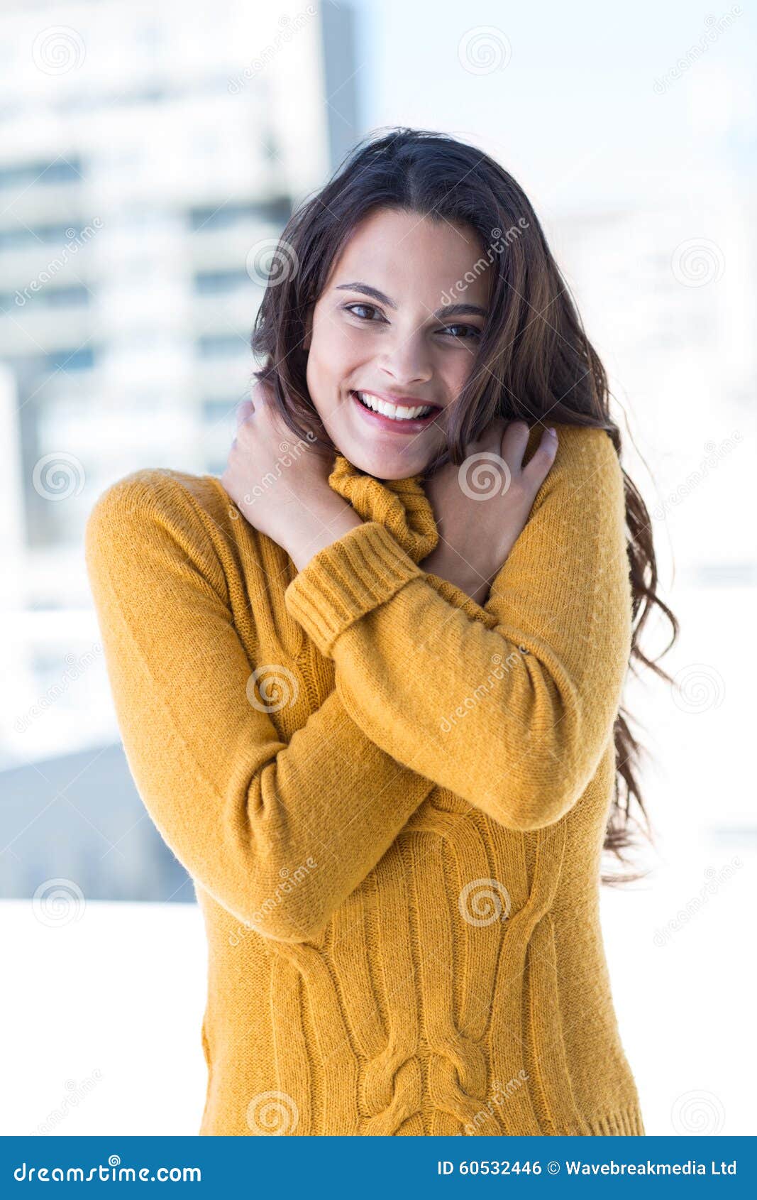 Happy woman feeling cold stock photo. Image of hair, pretty - 60532446