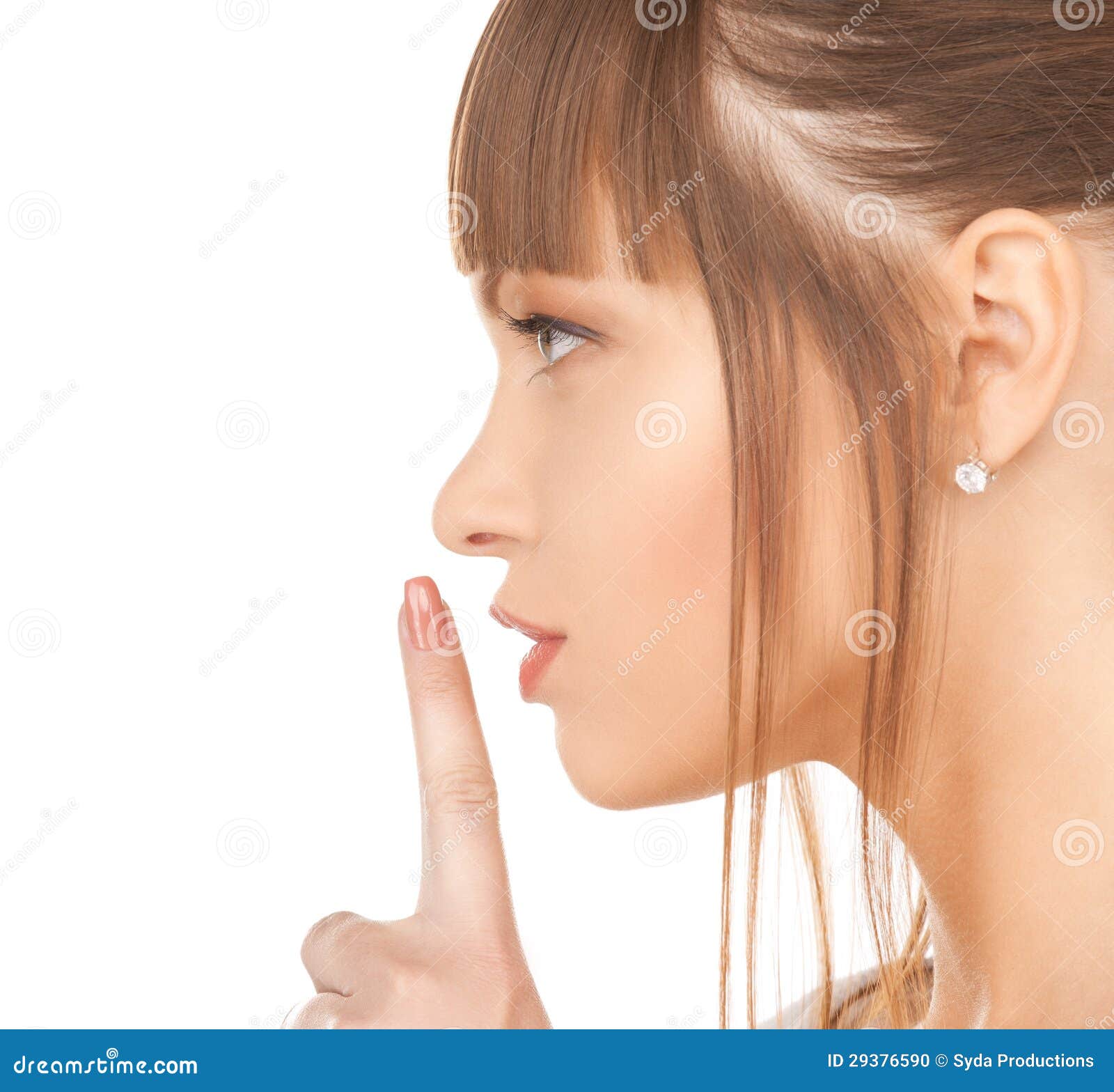 Happy Woman with Finger on Lips Stock Photo - Image of caucasian ...