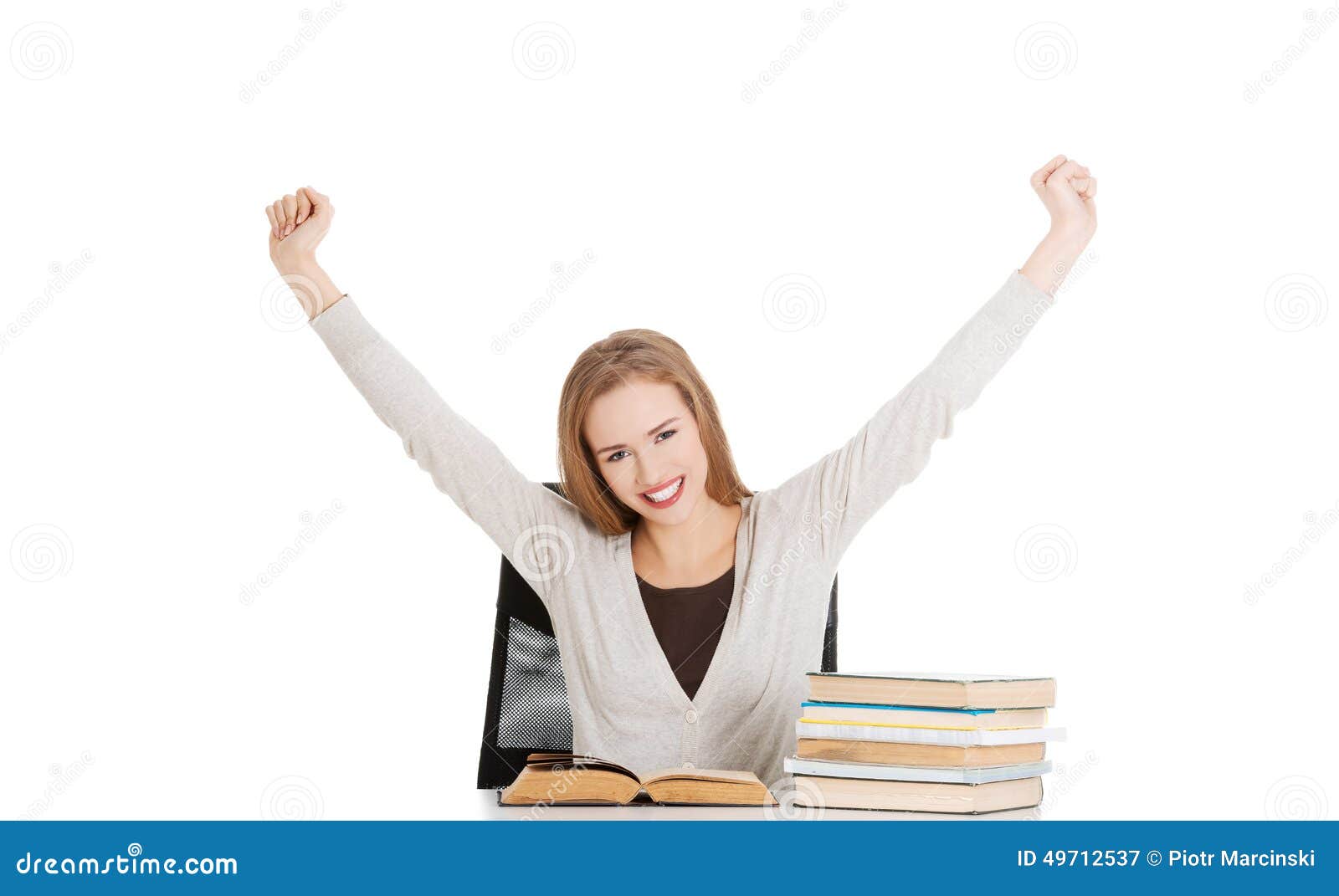 Happy Woman Finished Preparing To Exam Stock Image - Image of finally ...