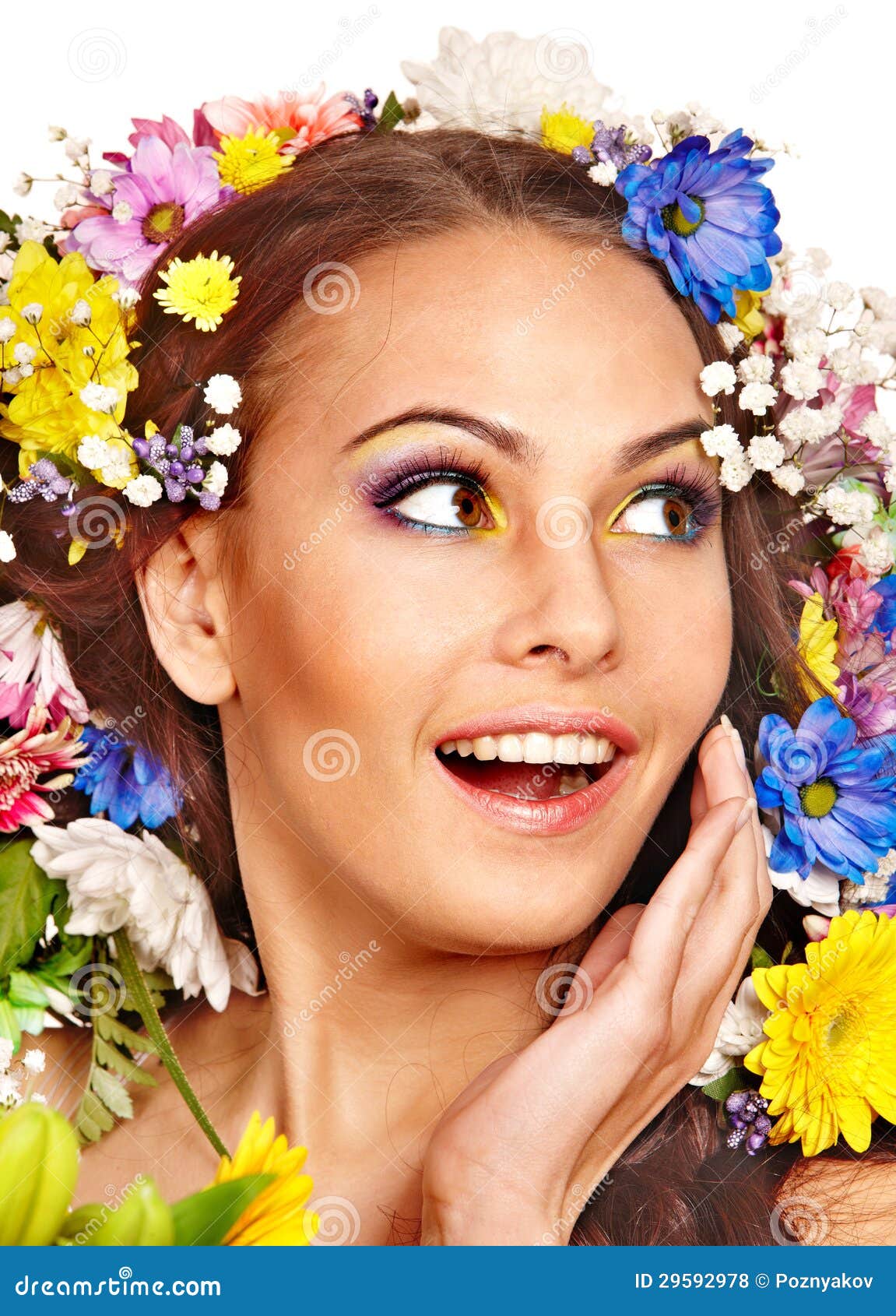 Happy woman with flower. stock photo. Image of closeup - 29592978