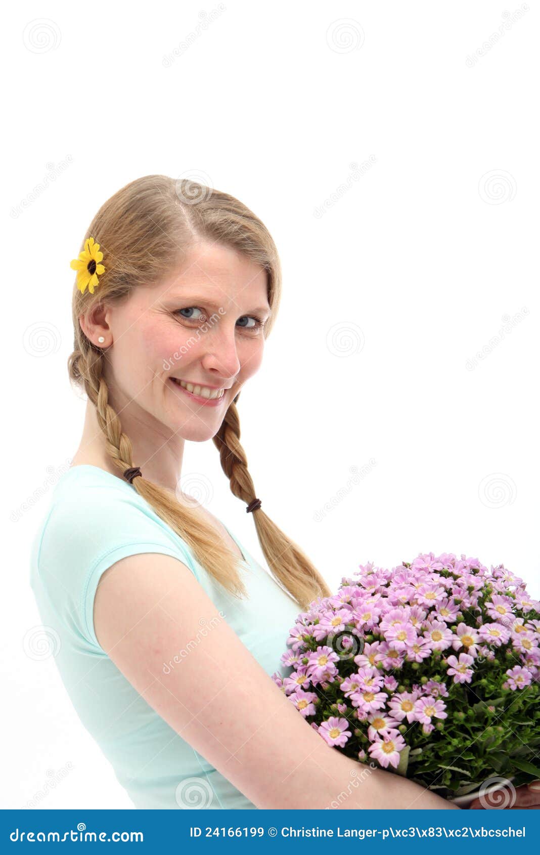 Happy Woman with Flower Bouquet Stock Image - Image of pretty ...