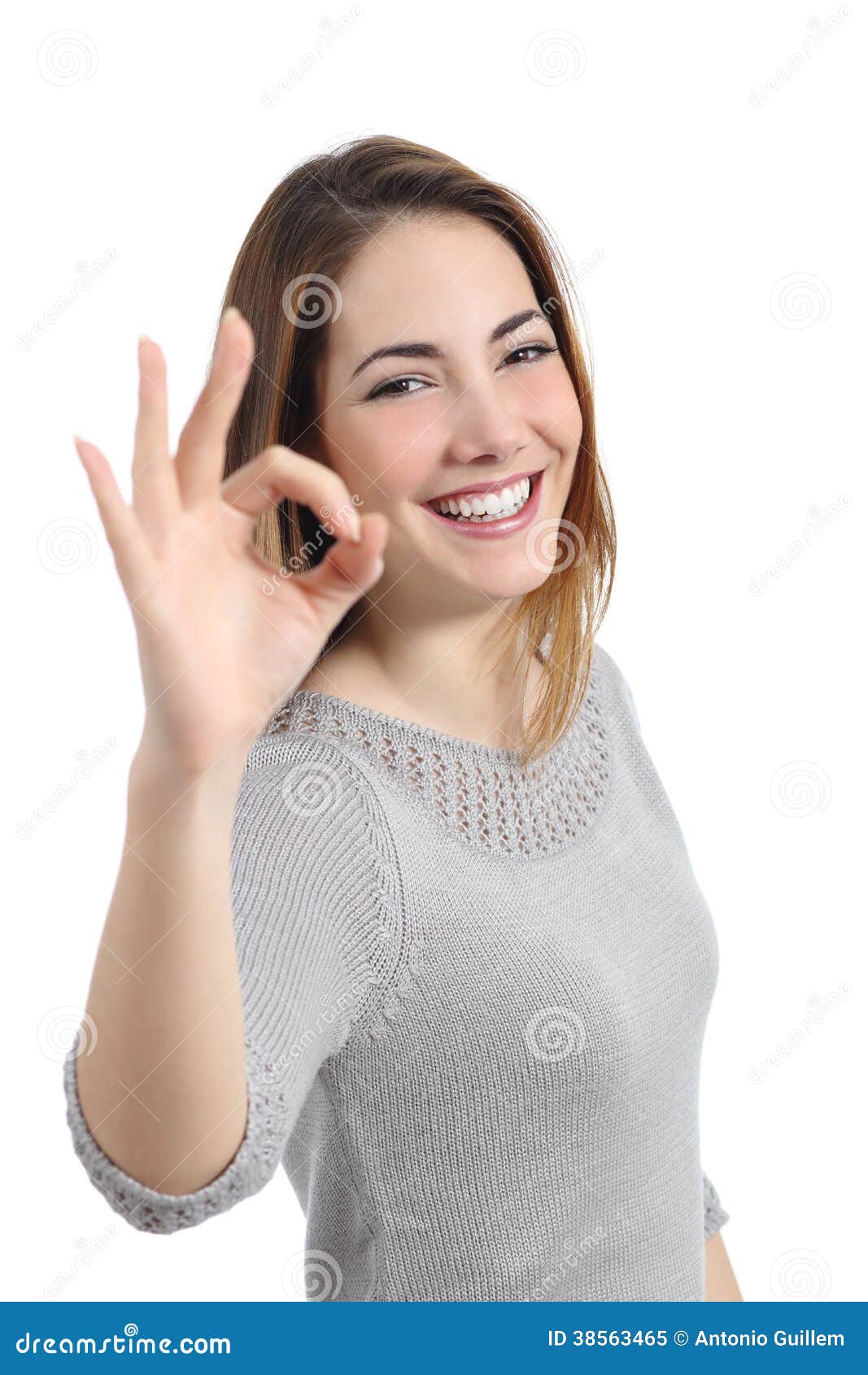 Happy woman gesturing ok stock image. Image of gestures - 38563465