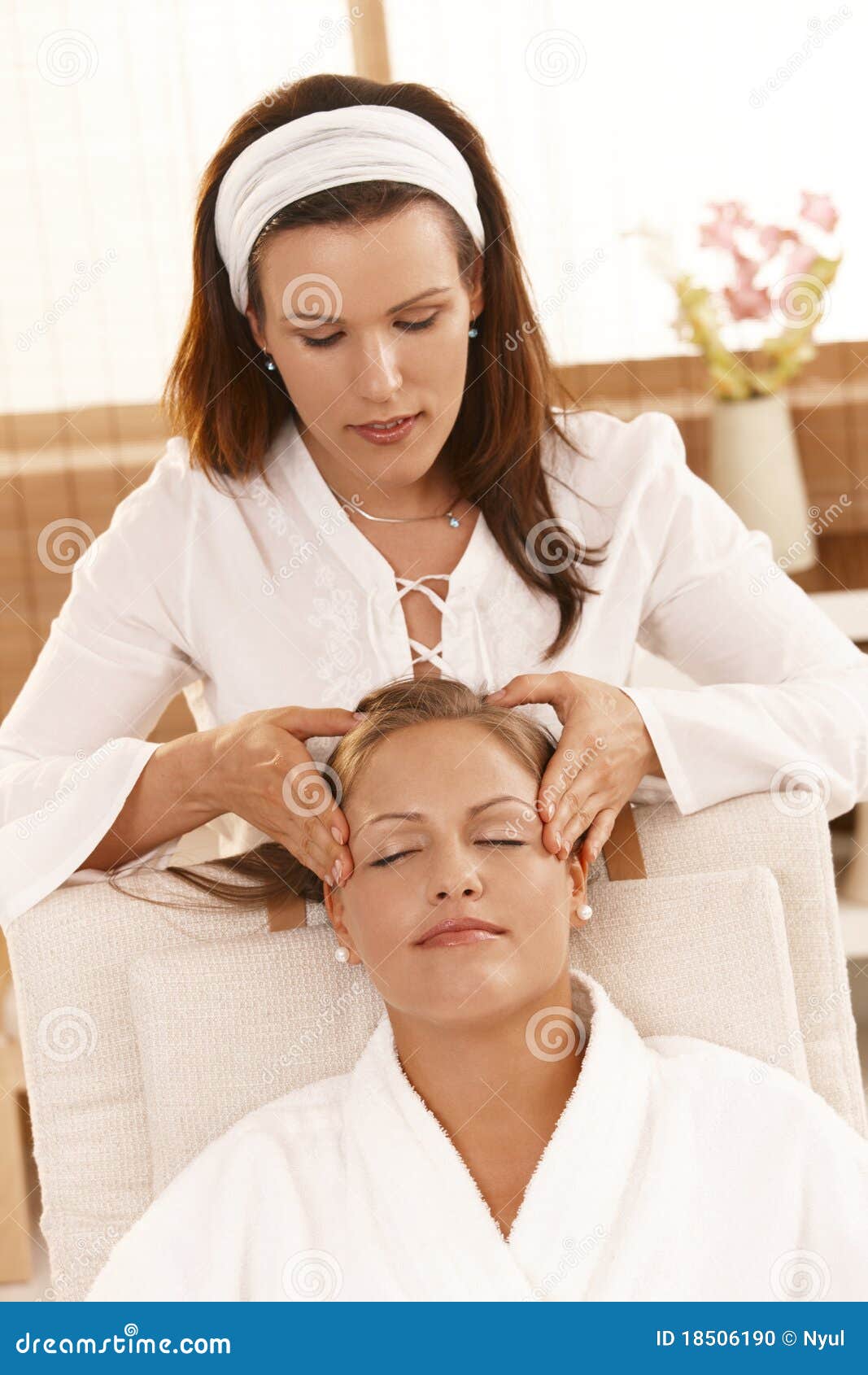 Happy Woman Getting Head Massage Stock Photo - Image of cheerful, good ...