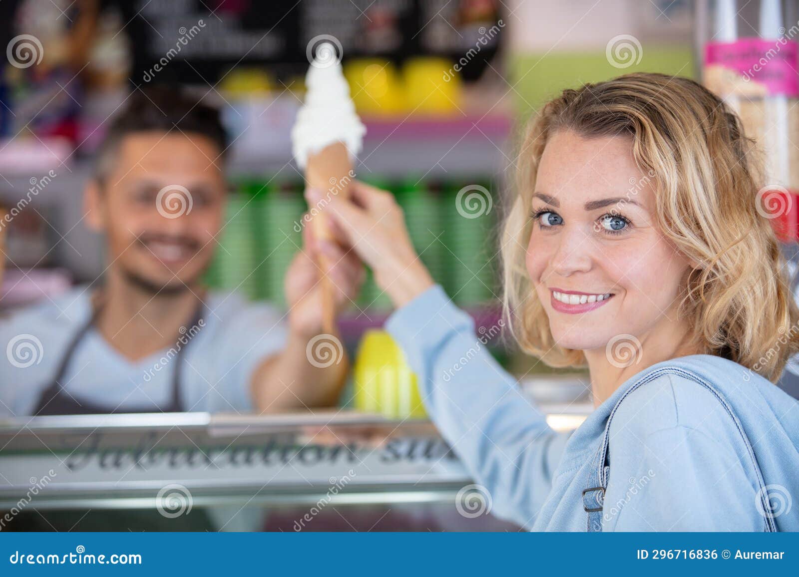 Happy Woman Getting Ice Cream Stock Photo - Image of female, parlor ...