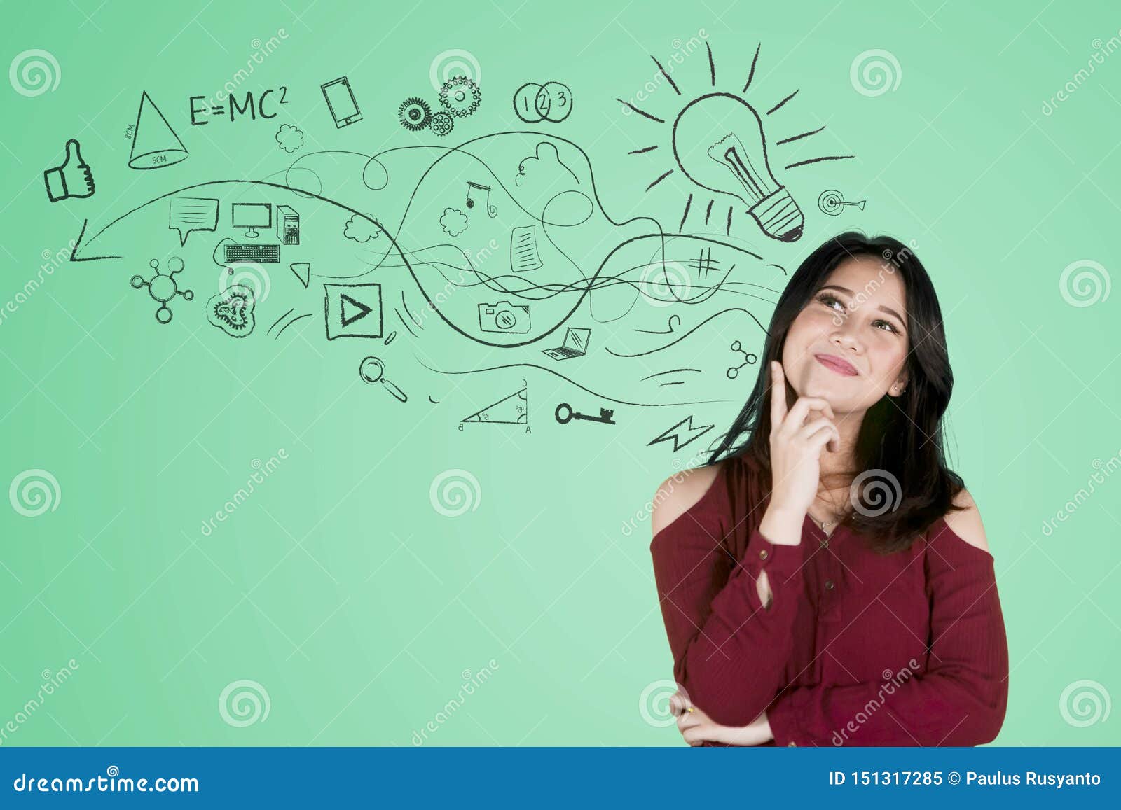 Happy Woman Getting an Idea on Studio Stock Image - Image of dream ...