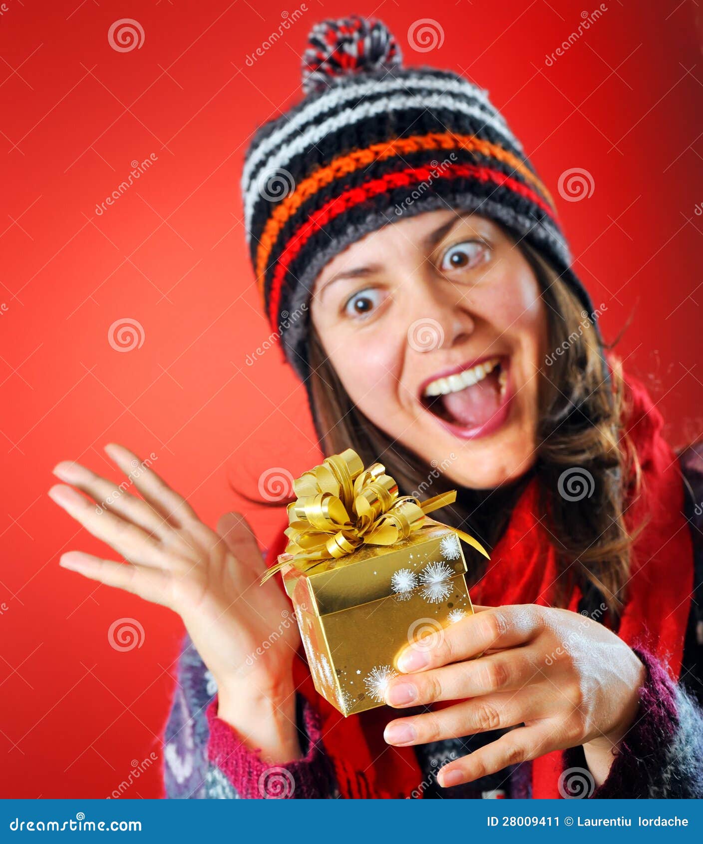 Happy woman with a gift stock image. Image of pleasure - 28009411