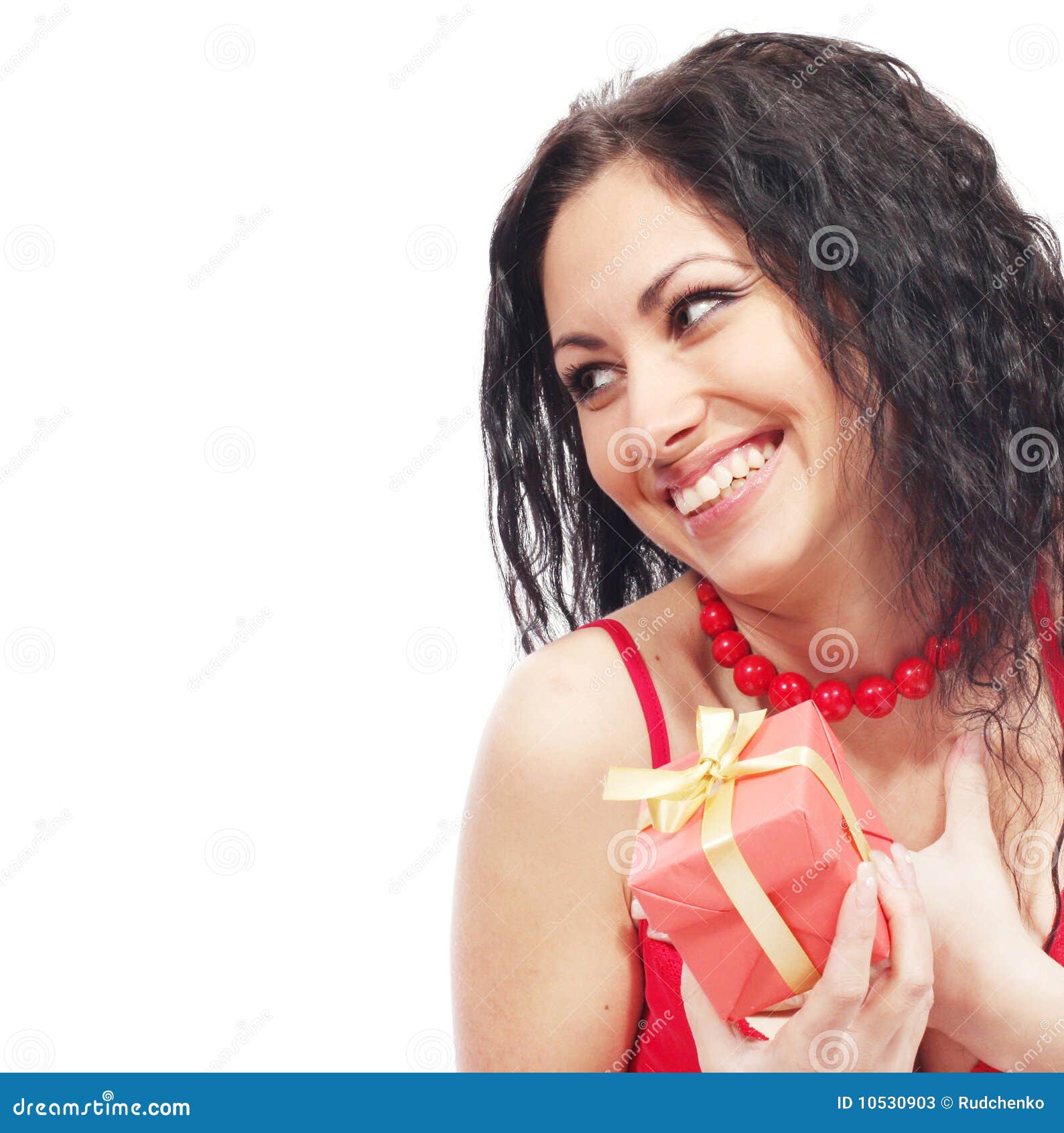 Happy woman with gift box stock image. Image of brunette - 10530903