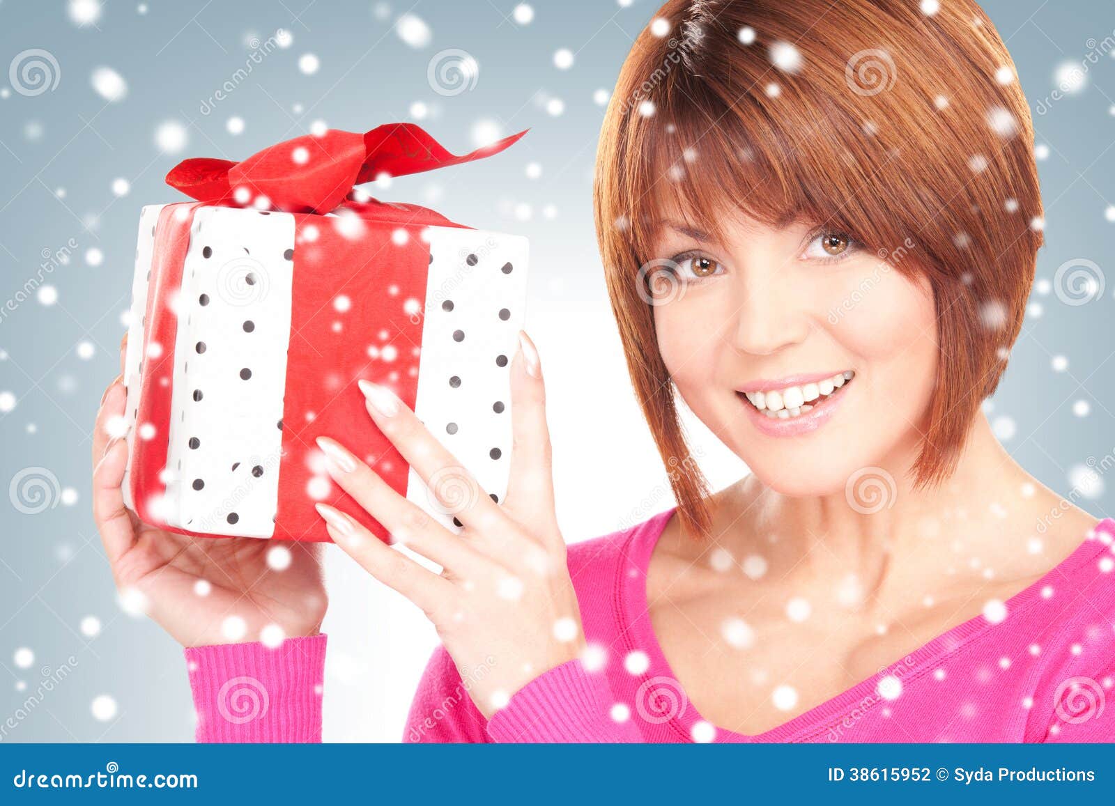 Happy woman with gift box stock photo. Image of beauty - 38615952