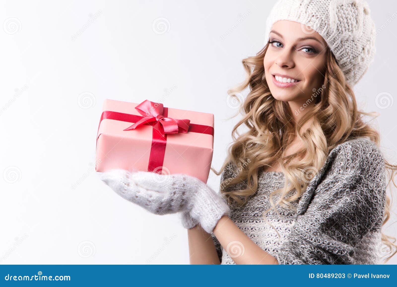 Happy Woman with Gift Box in Hands. Stock Image - Image of person ...