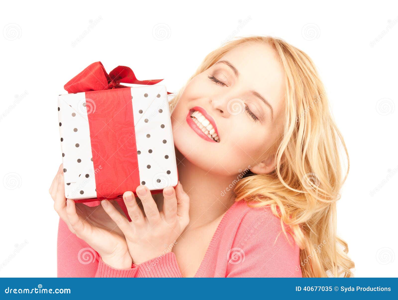 Happy woman with gift box stock image. Image of closeup - 40677035