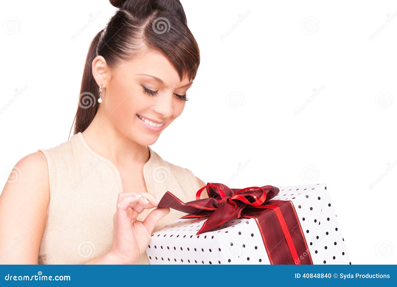Happy woman with gift box stock photo. Image of female - 40848840