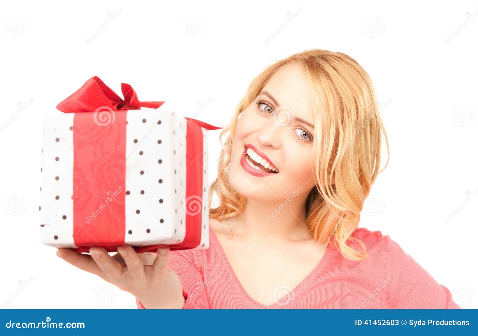 Happy woman with gift box stock image. Image of beautiful - 41452603