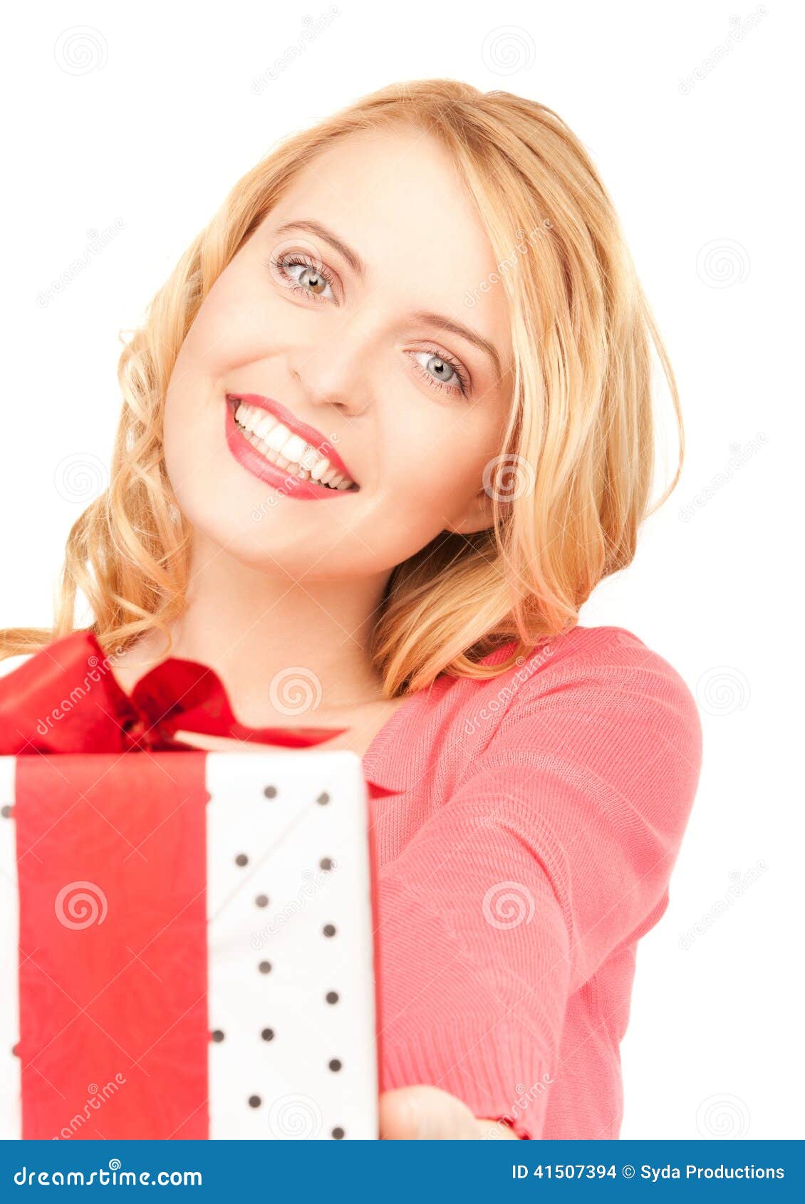 Happy woman with gift box stock photo. Image of caucasian - 41507394