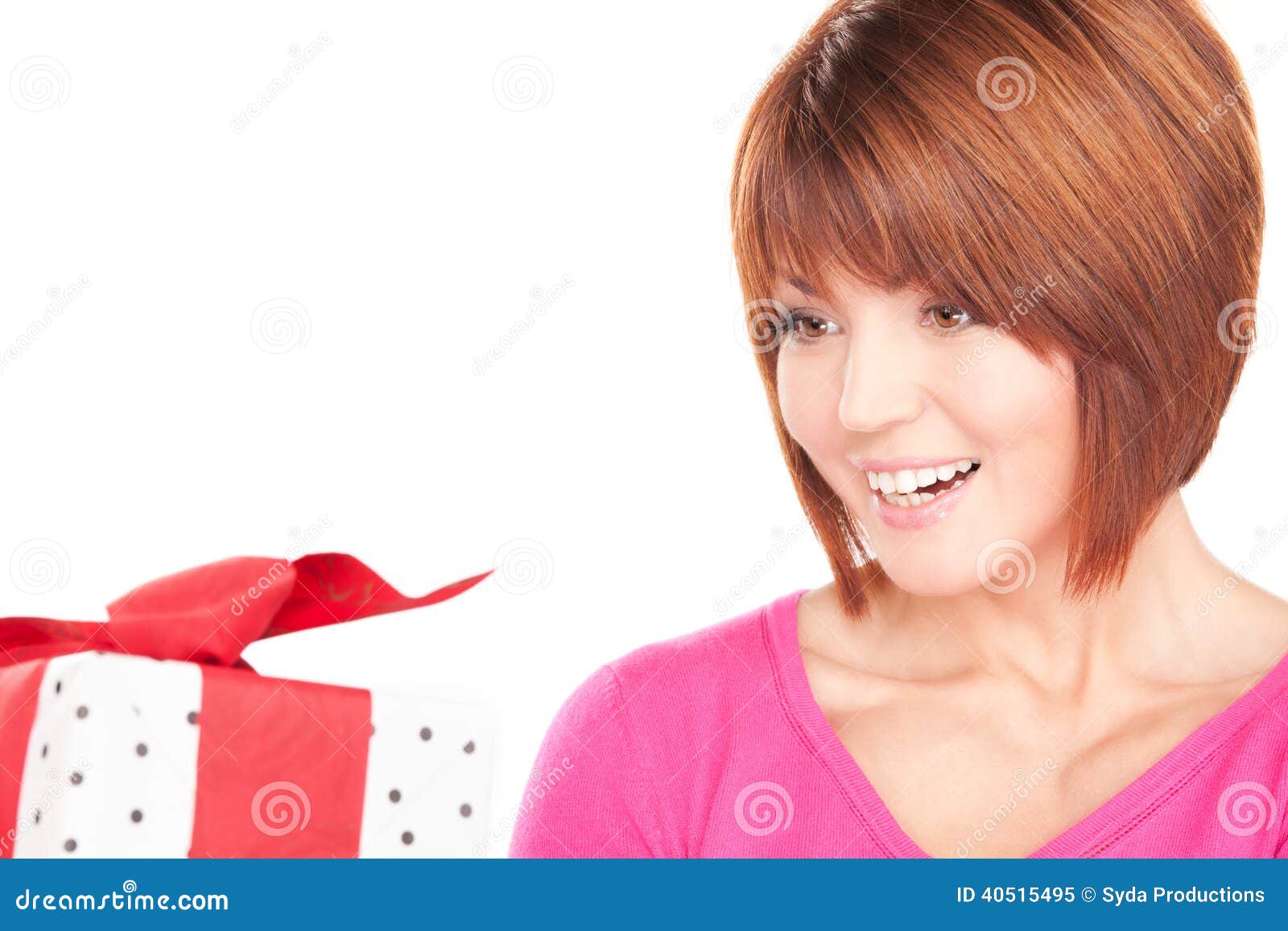 Happy woman with gift box stock image. Image of closeup - 40515495
