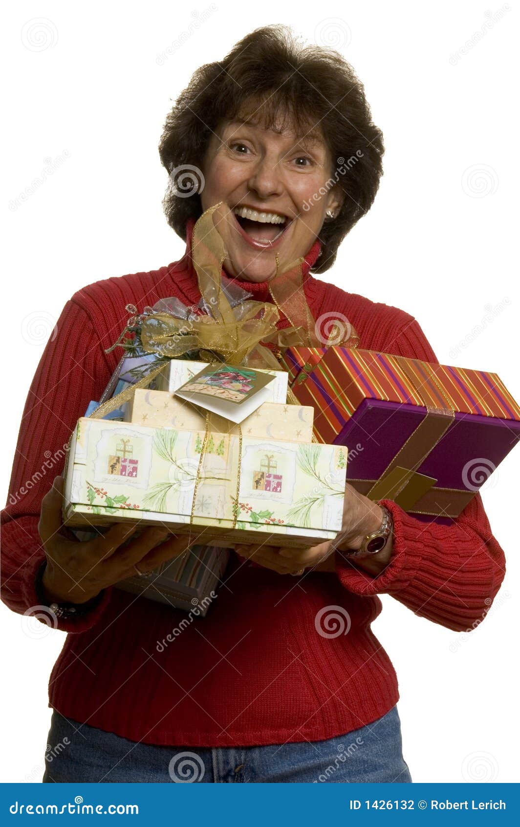 Happy Woman with Gifts Stack Stock Photo - Image of beauty, happy: 1426132