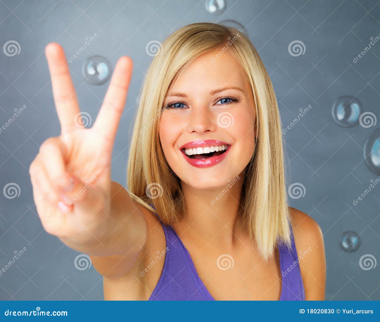 Happy Woman Giving Peace Sign Stock Photo - Image of model, peace: 18020830