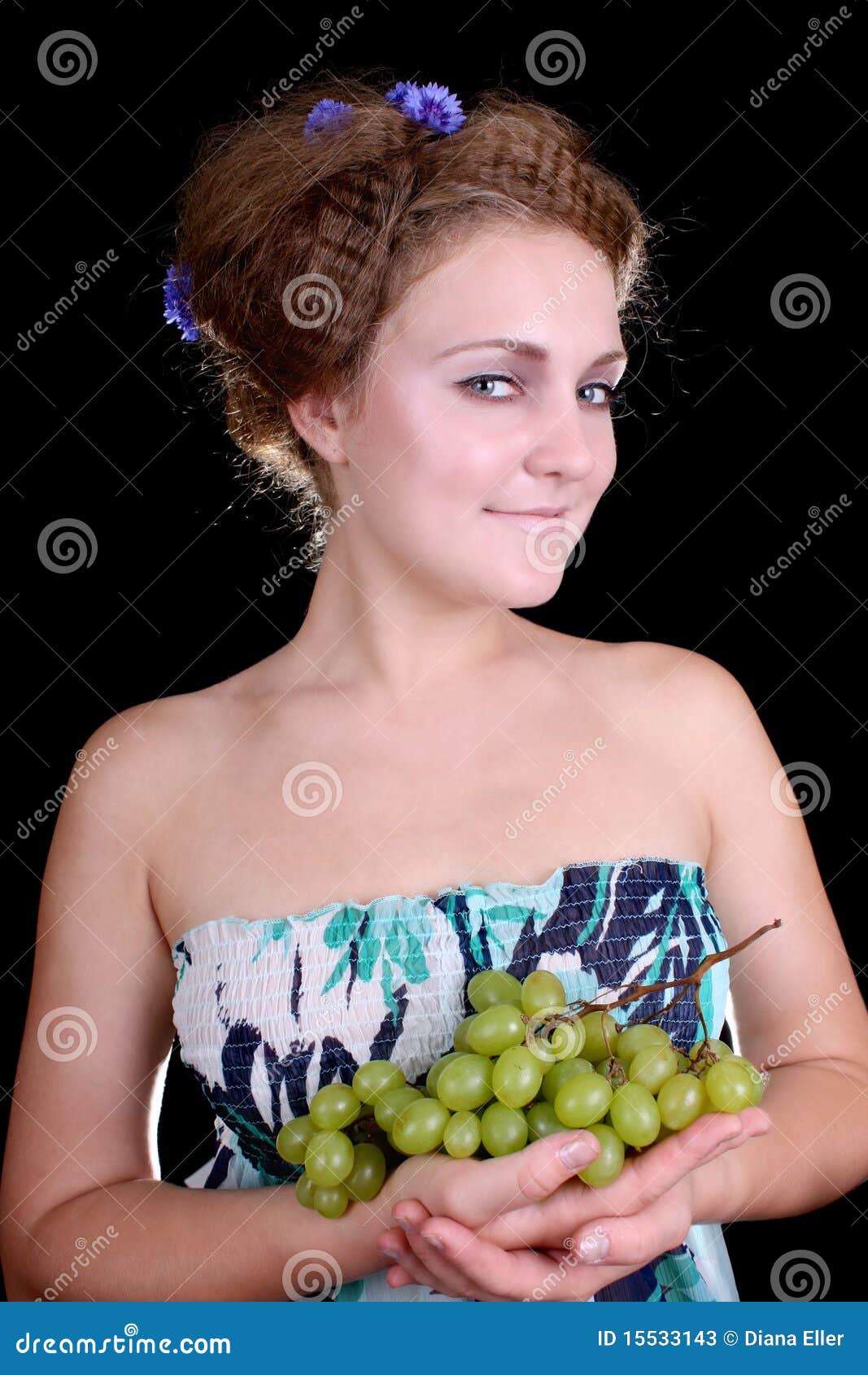 Happy woman with grape stock image. Image of elegance - 15533143