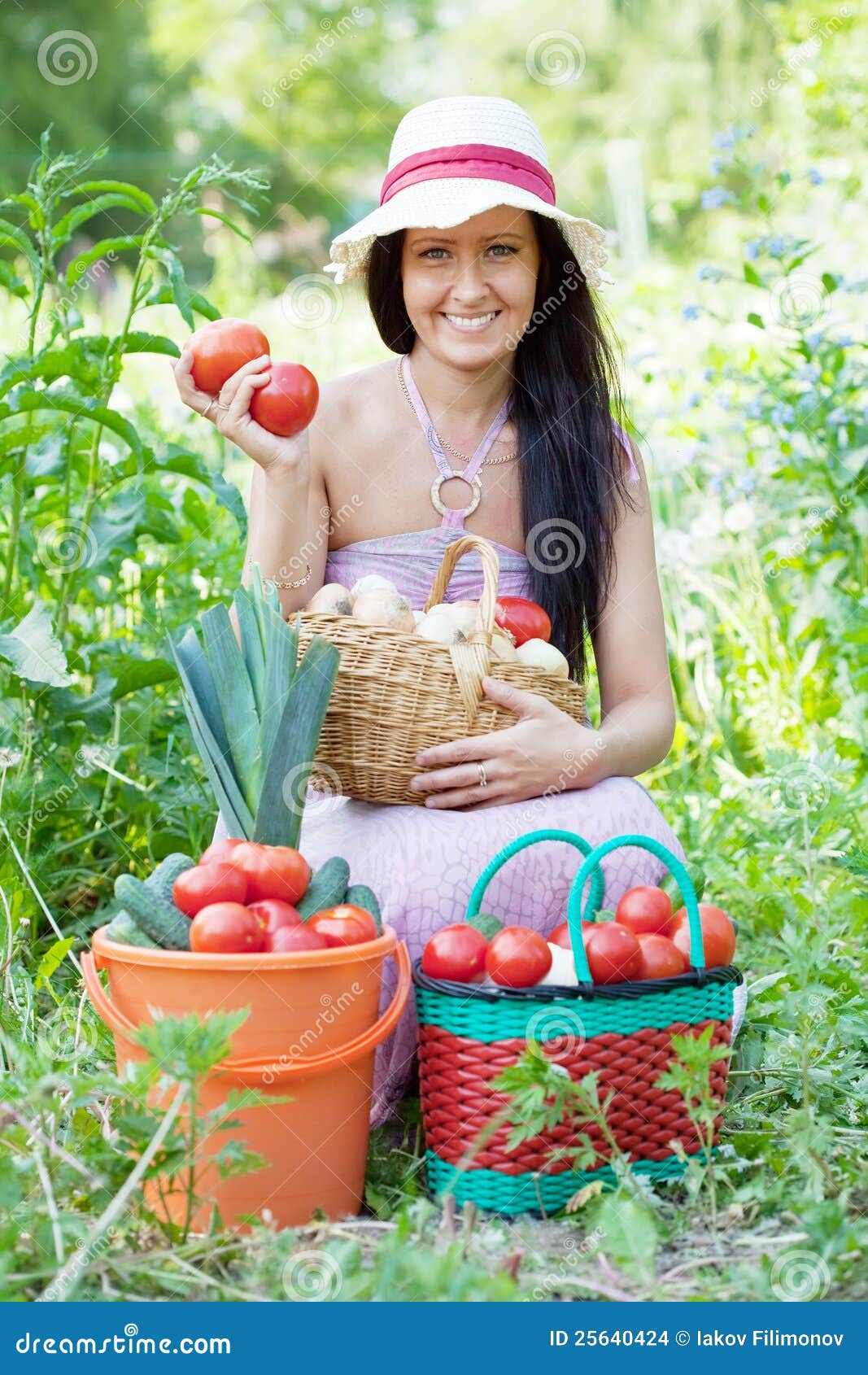 Happy Woman with Harvested Vegetables Stock Photo - Image of average ...