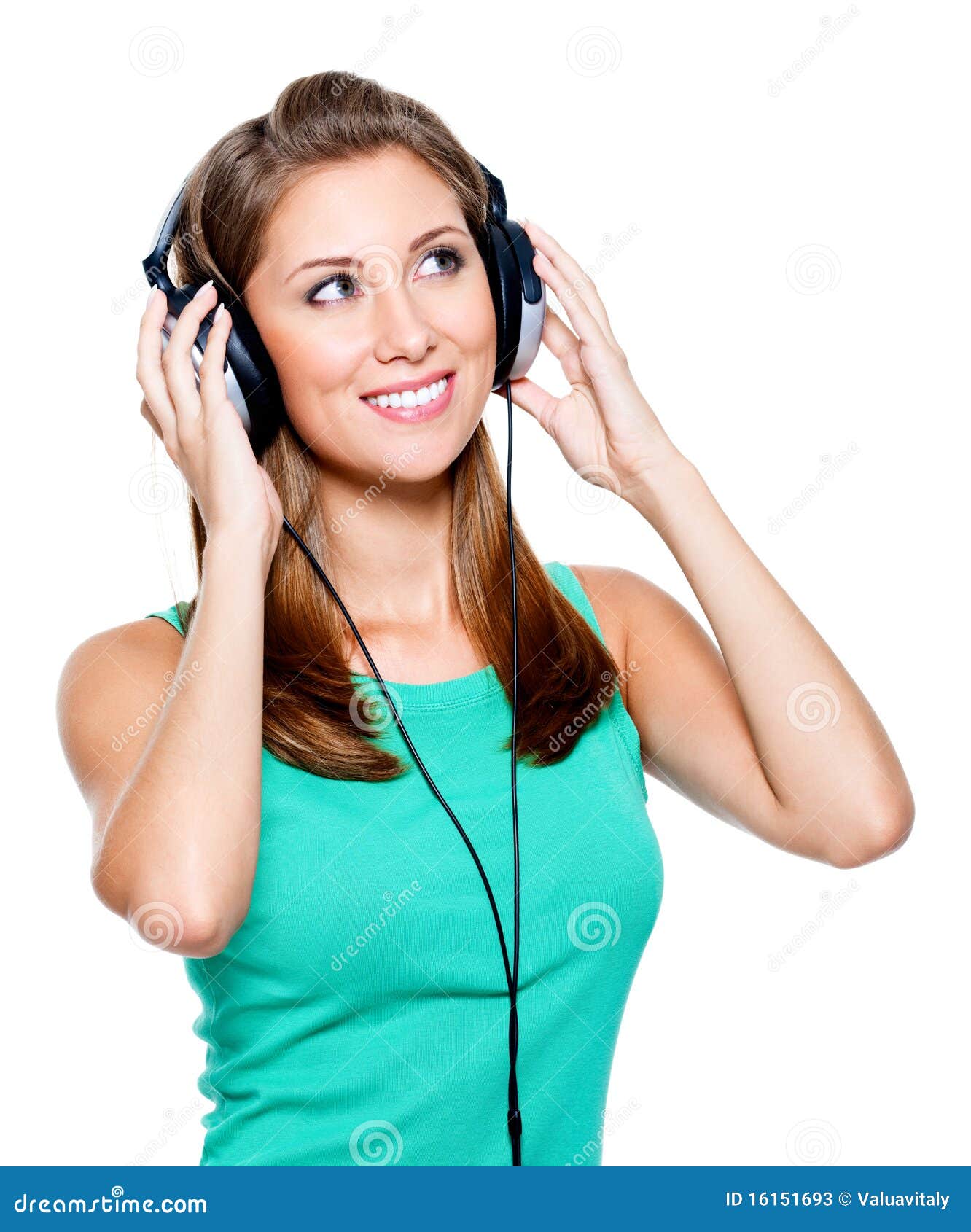 Happy Woman with Headphones Stock Image - Image of head, earphones ...