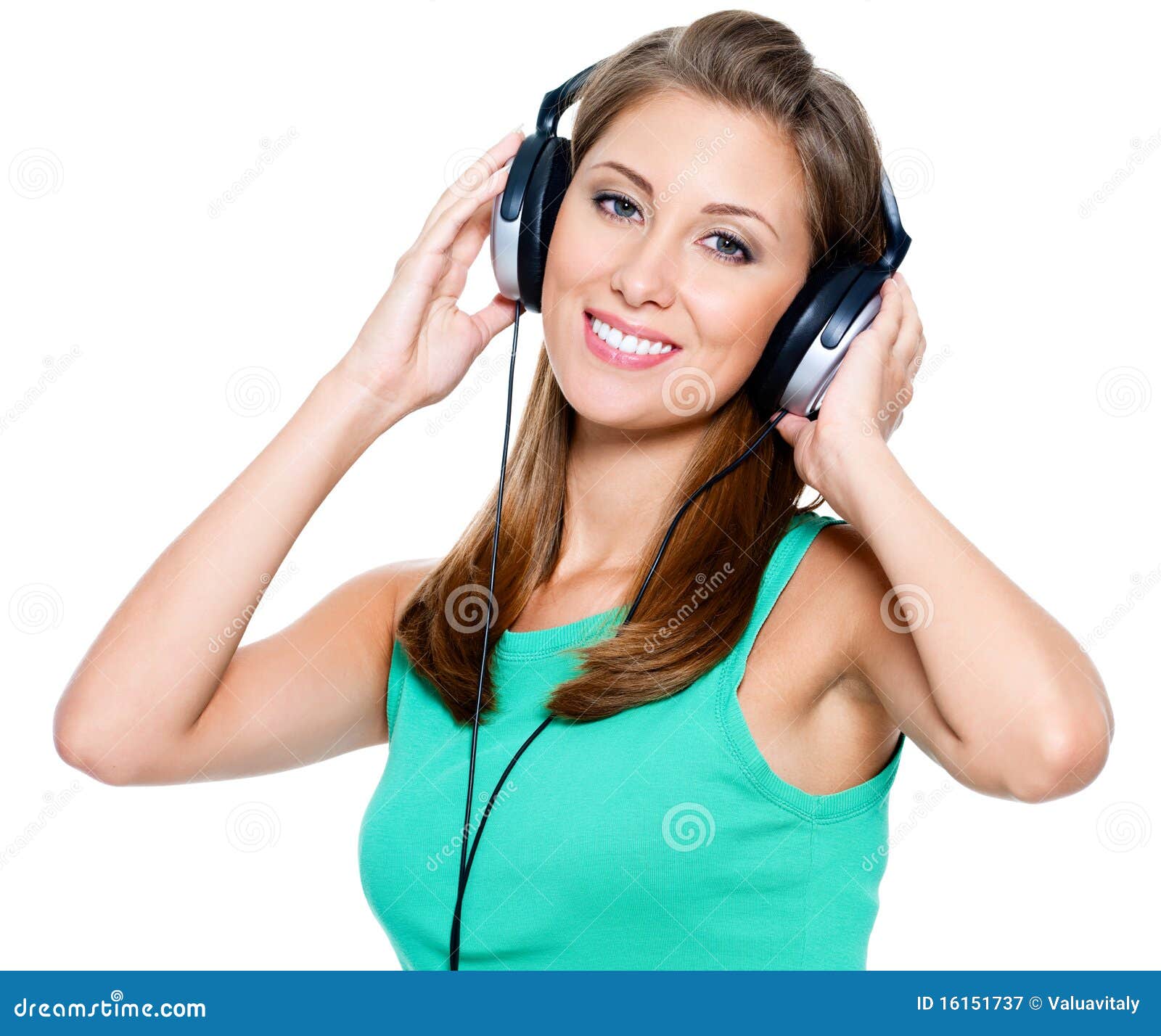 Happy Woman with Headphones Stock Image - Image of female, beautiful ...