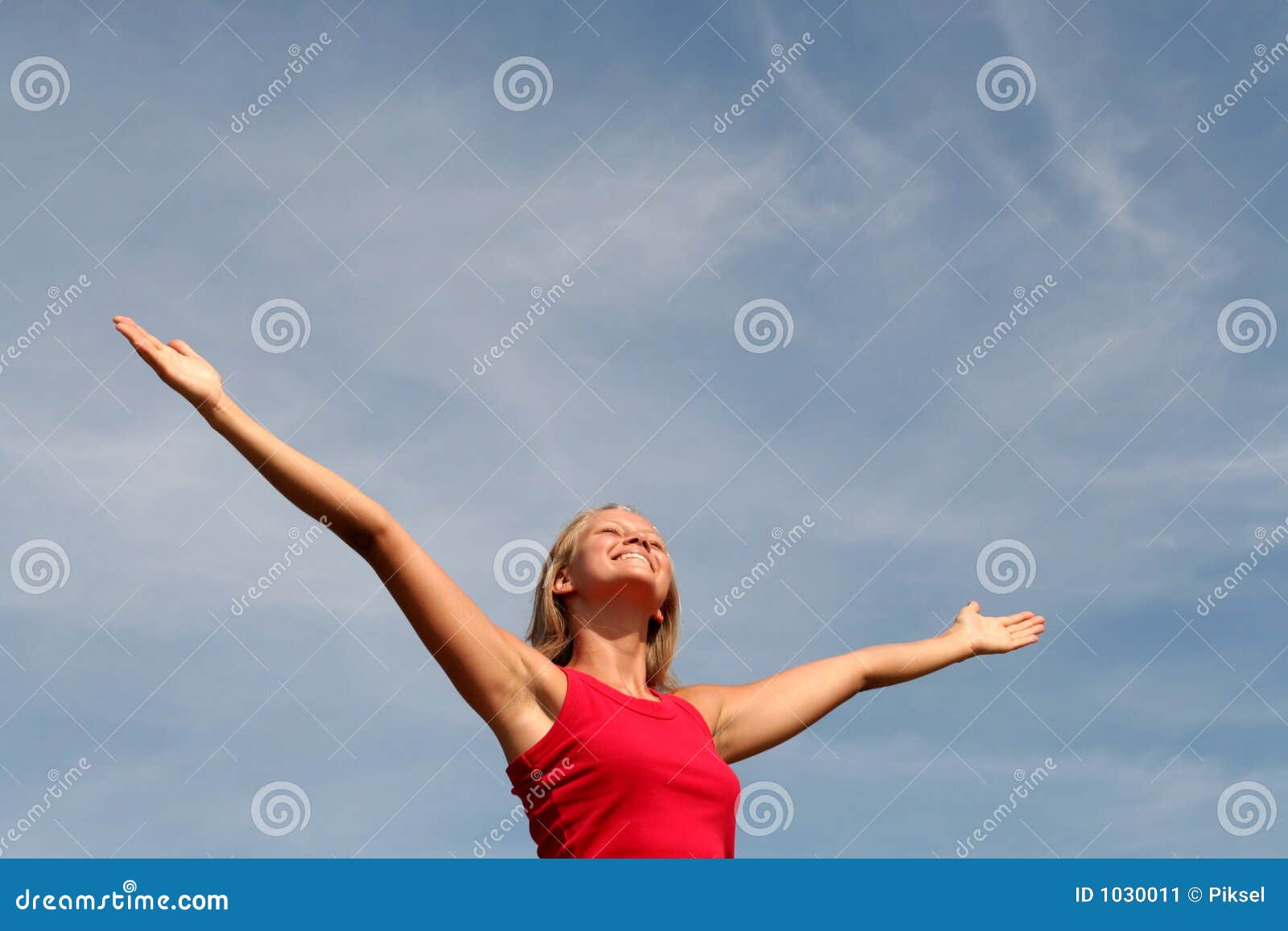 Happy Woman with Her Arms Wide Open Stock Image - Image of health ...