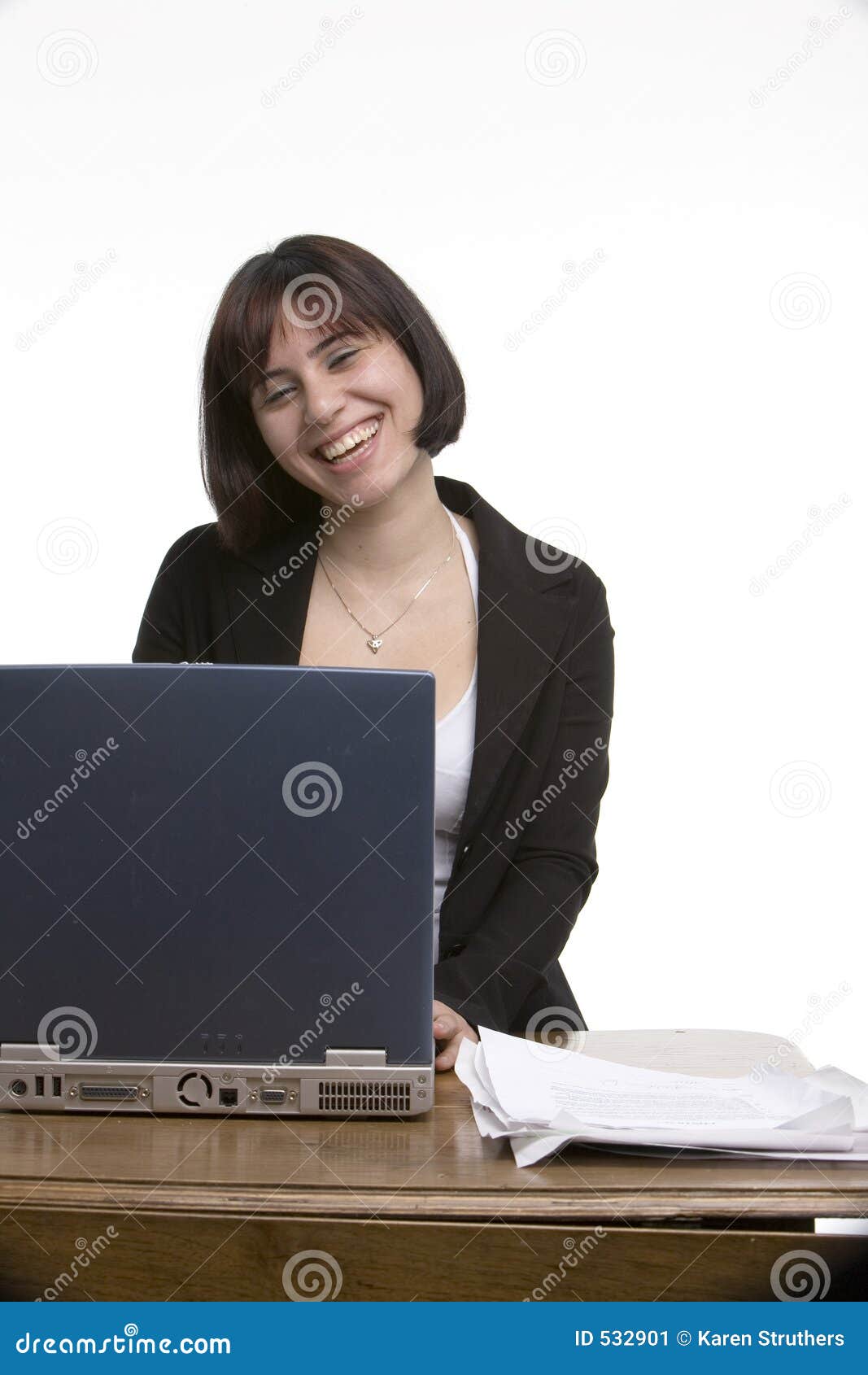 Happy woman at her desk stock image. Image of successful - 532901