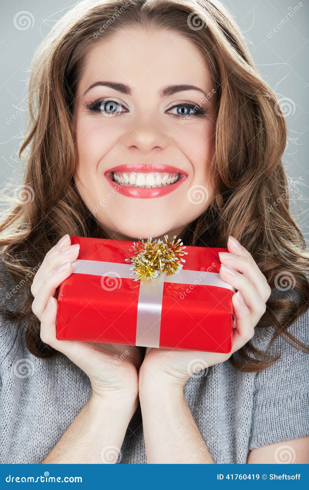 Happy woman hold gift box stock image. Image of christmas - 41760419