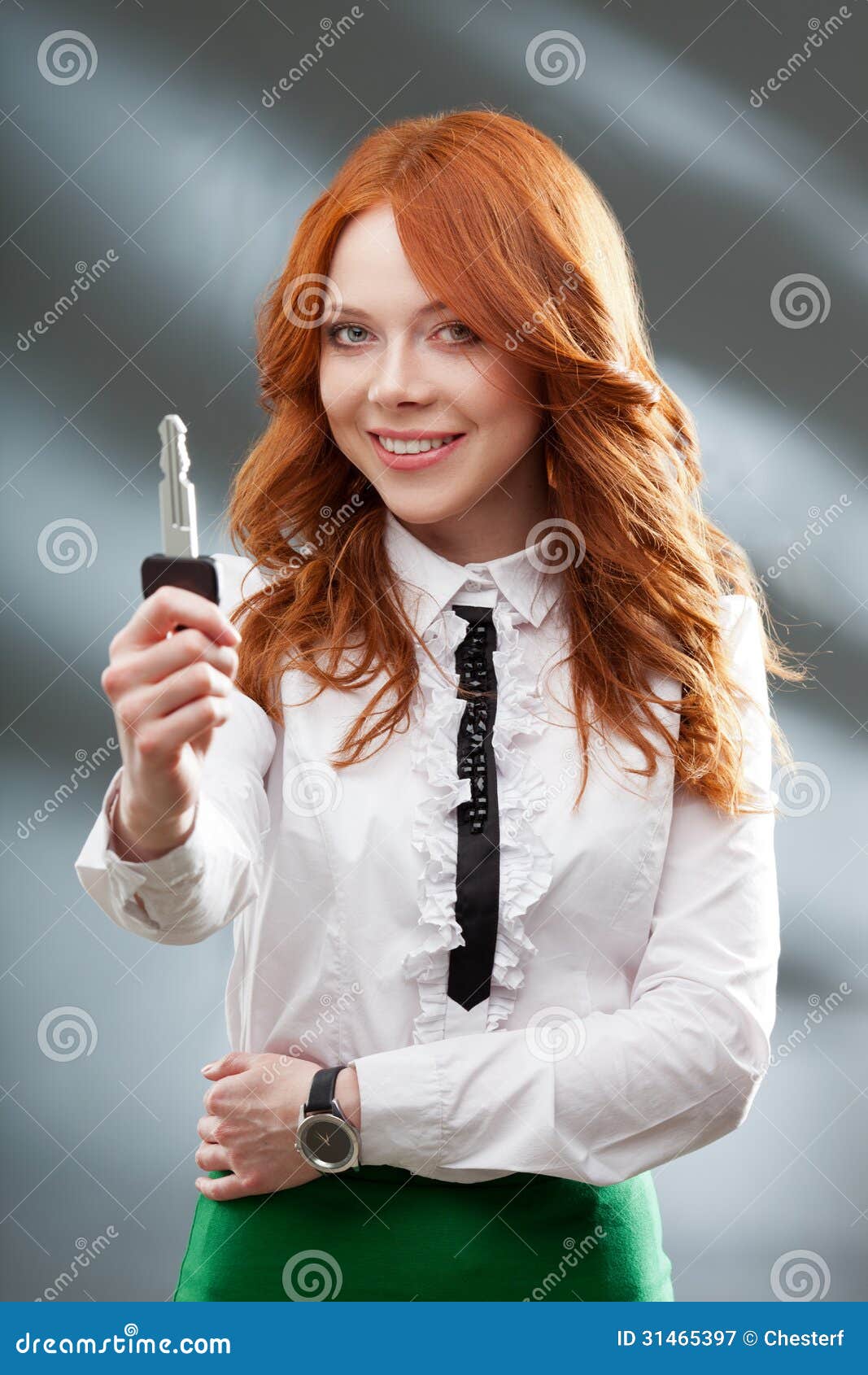 Happy Woman Holding Big Key Stock Image - Image of office, holding ...