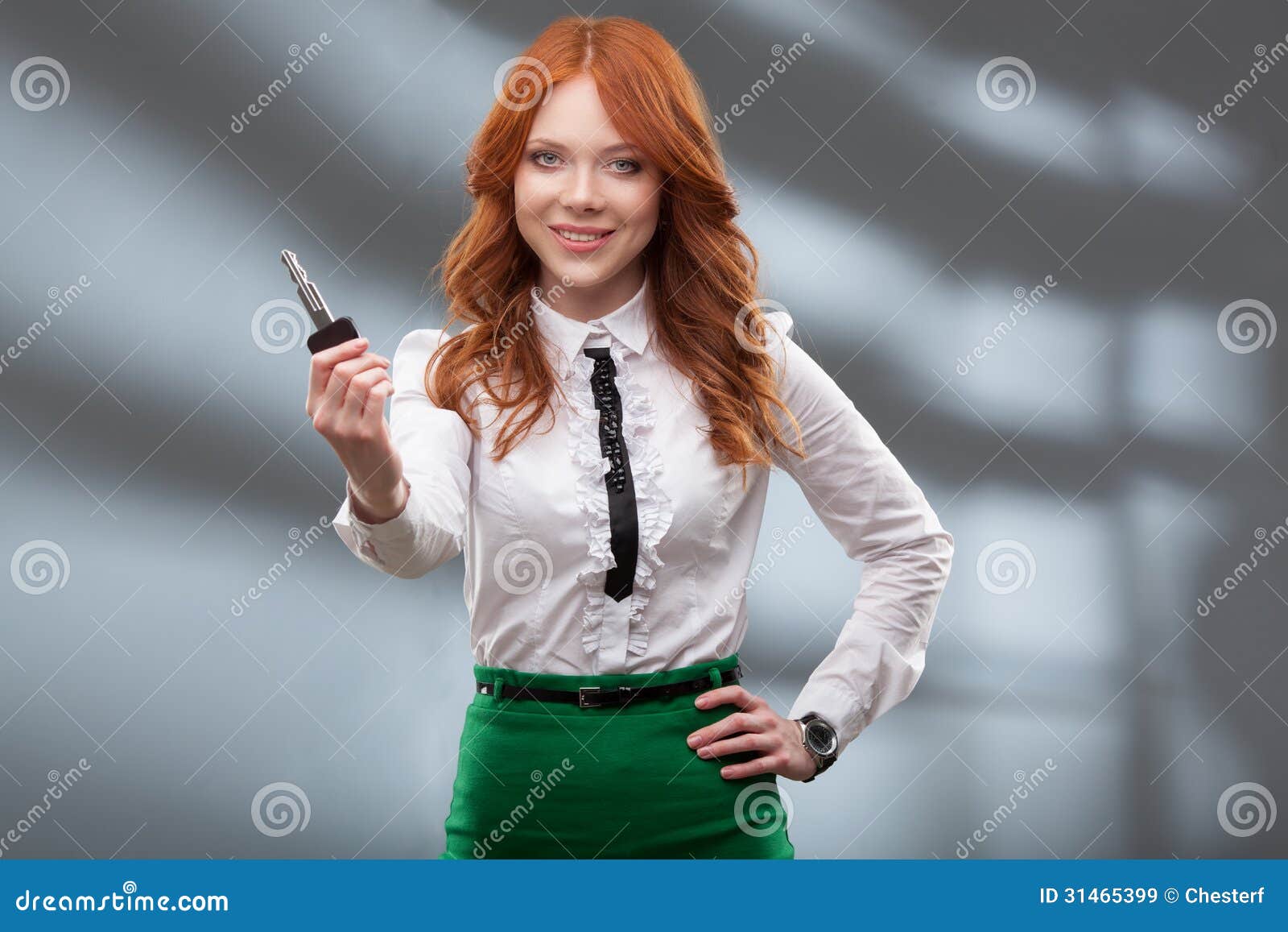 Happy Woman Holding Big Key Stock Image - Image of businesswoman ...