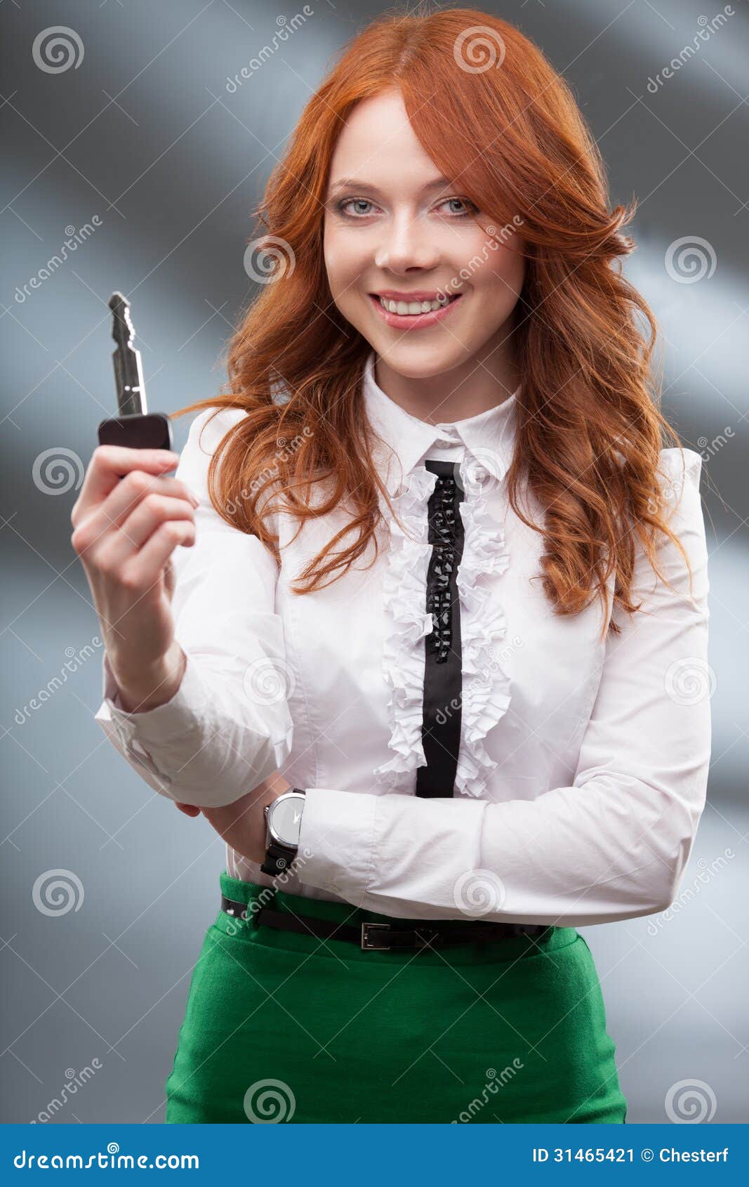 Happy Woman Holding Big Key Stock Image - Image of hair, horizontal ...