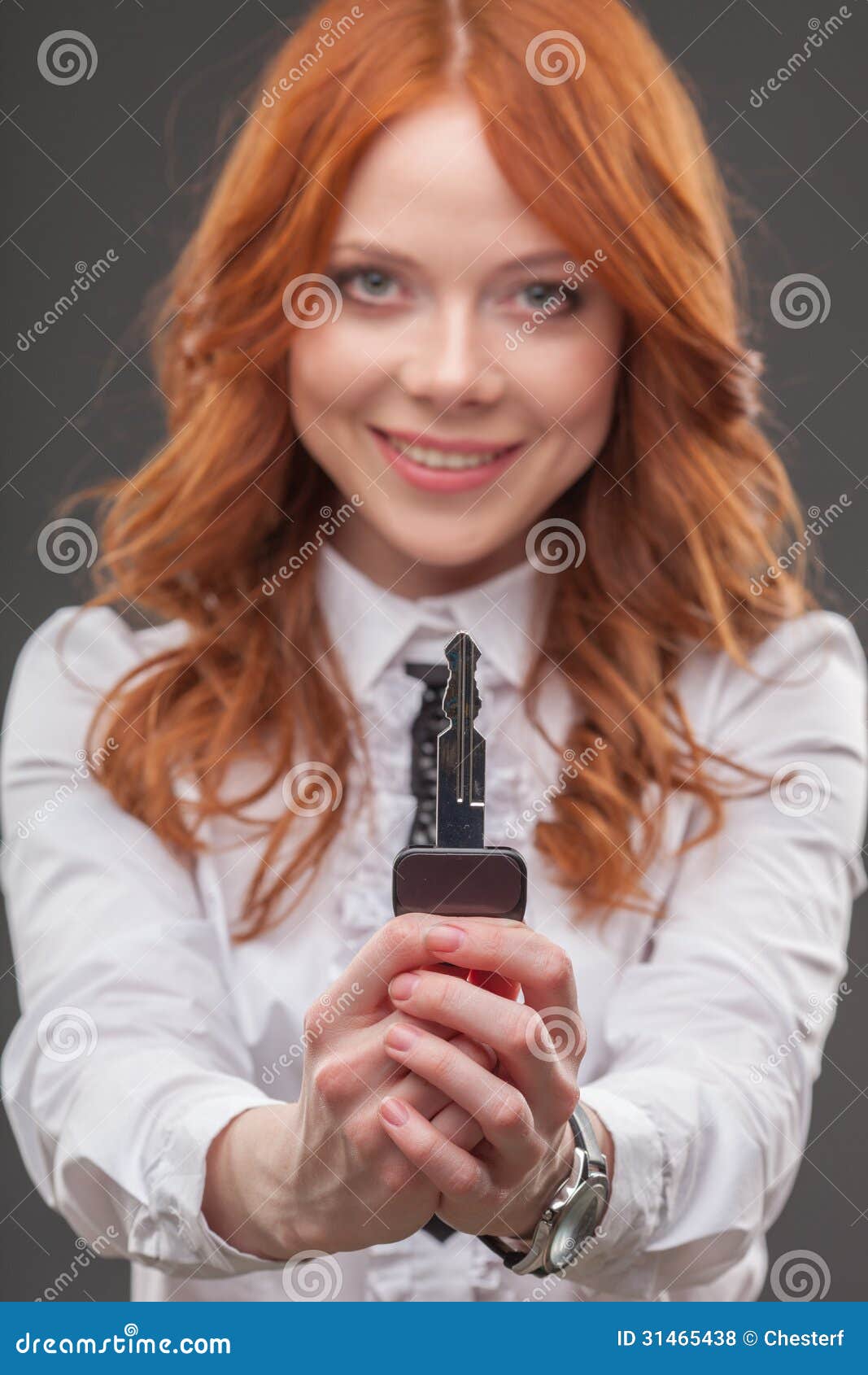 Happy Woman Holding Big Key Stock Photo - Image of nature, buying: 31465438