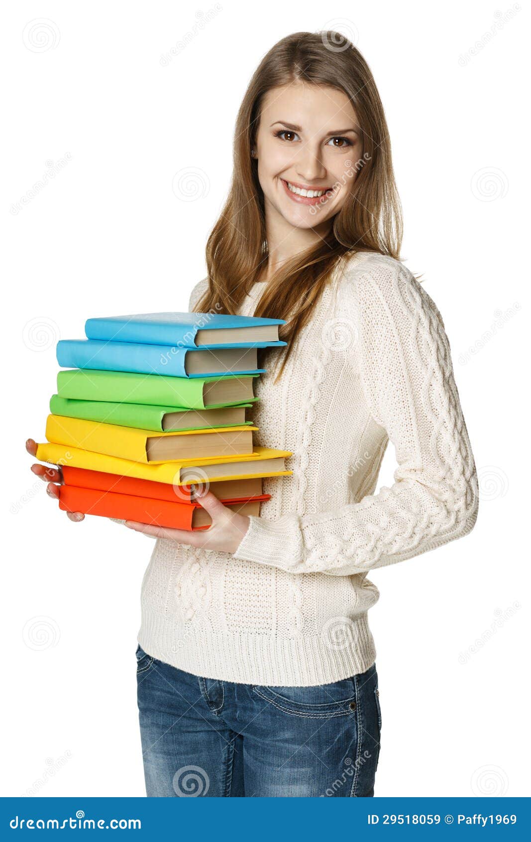 Happy woman holding books stock image. Image of casual - 29518059