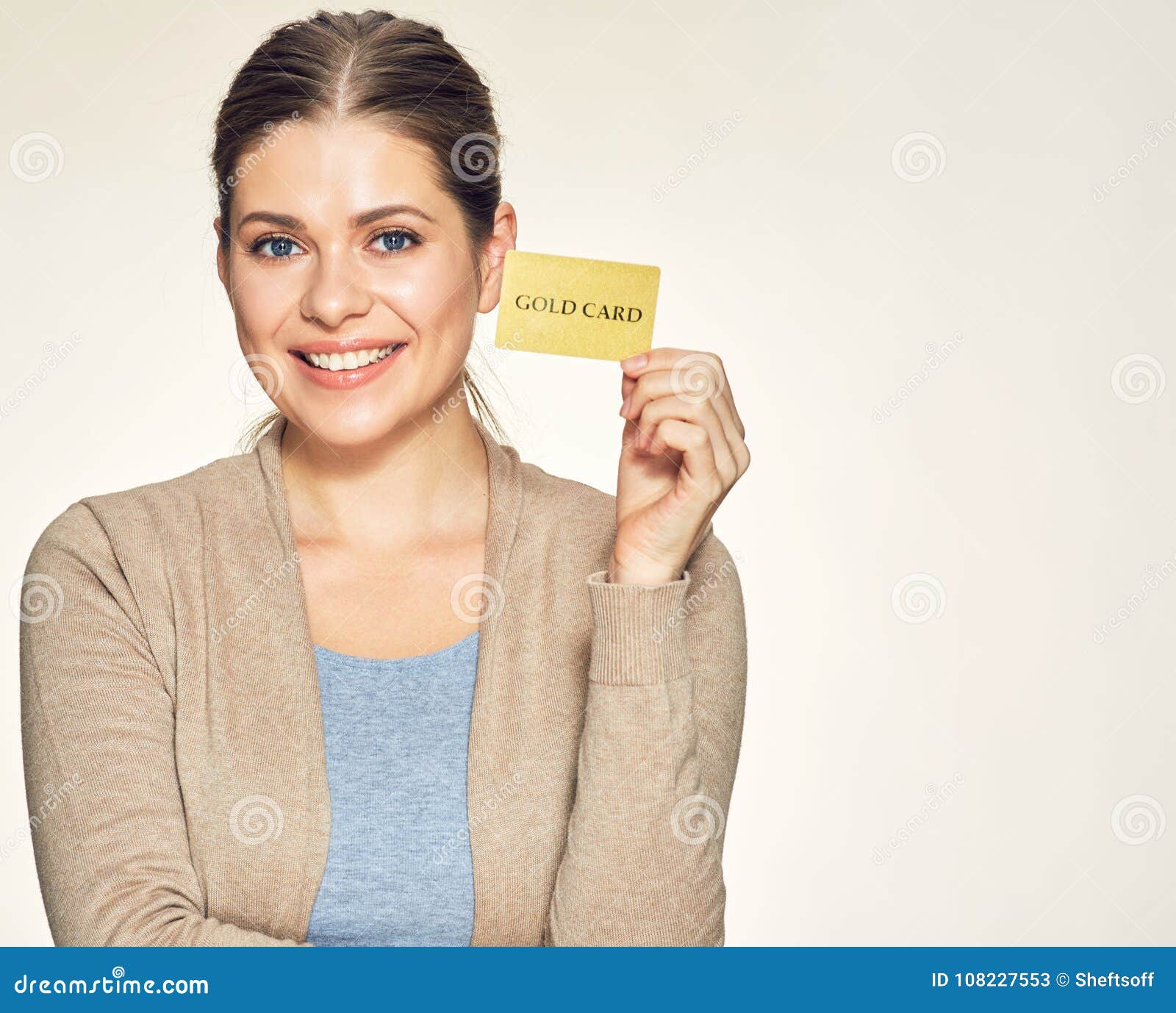 Happy Woman Holding Gold Credit Card. Stock Image - Image of smile ... Happy Woman Holding Gold Credit Card. Stock Image - Image of smile ...