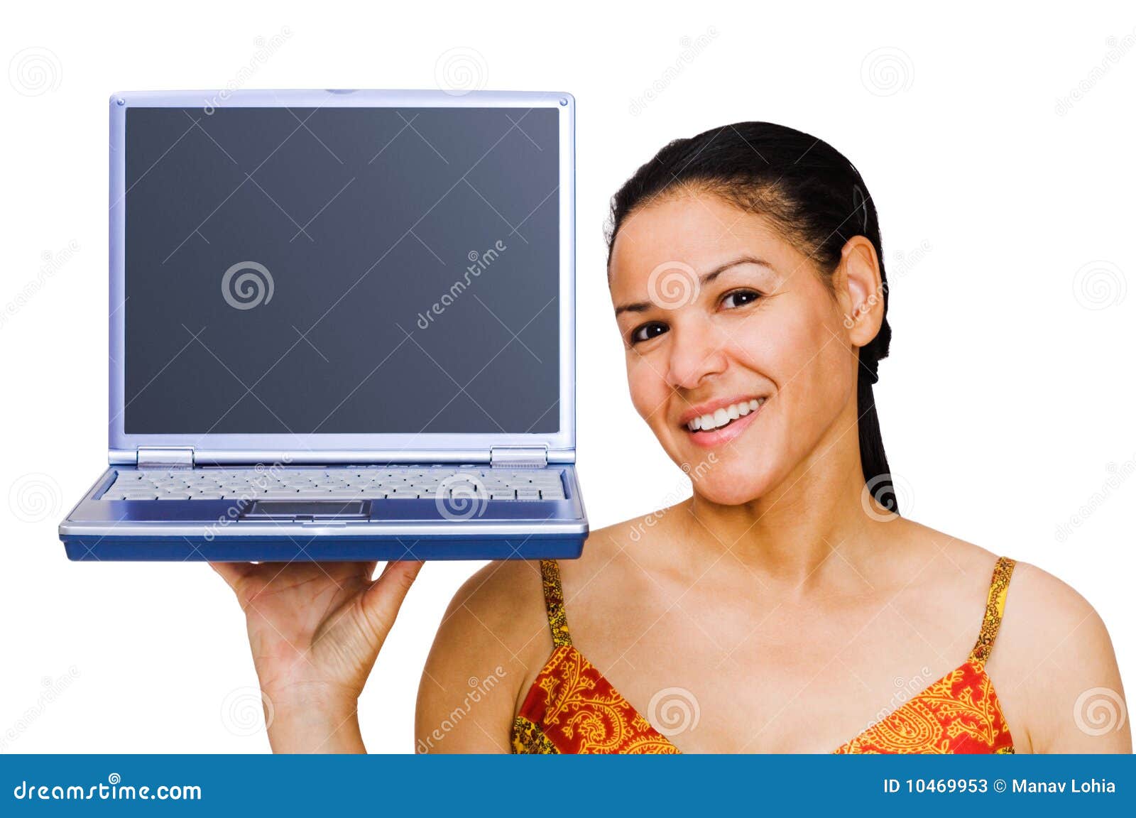 Happy woman holding laptop stock image. Image of person - 10469953