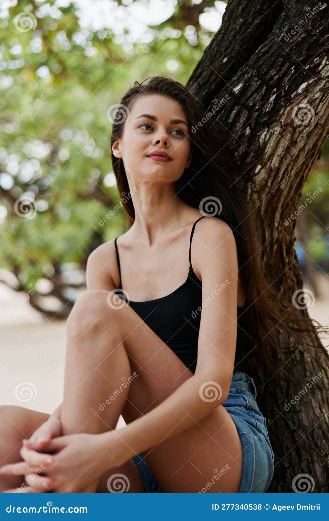 Woman Sky Smiling Nature Tree Sitting Sea Lifestyle Beautiful Vacation