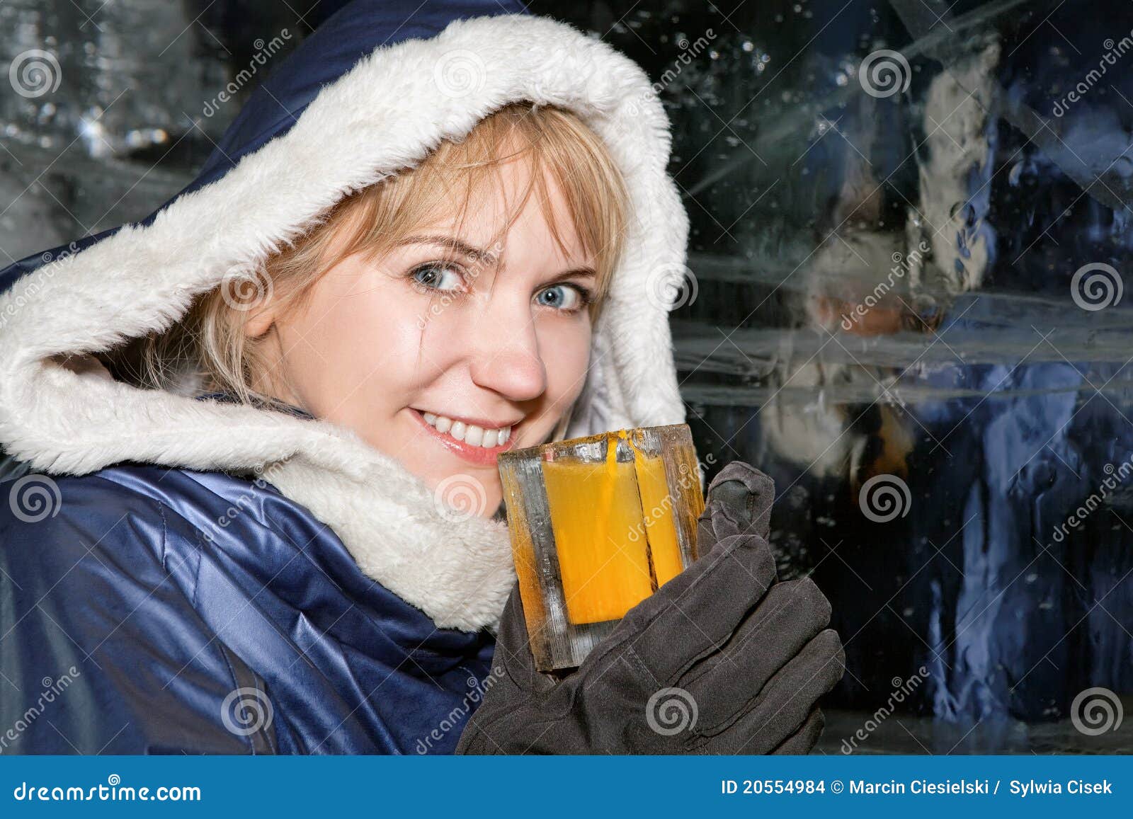 Happy woman in ice-bar stock photo. Image of shelter - 20554984