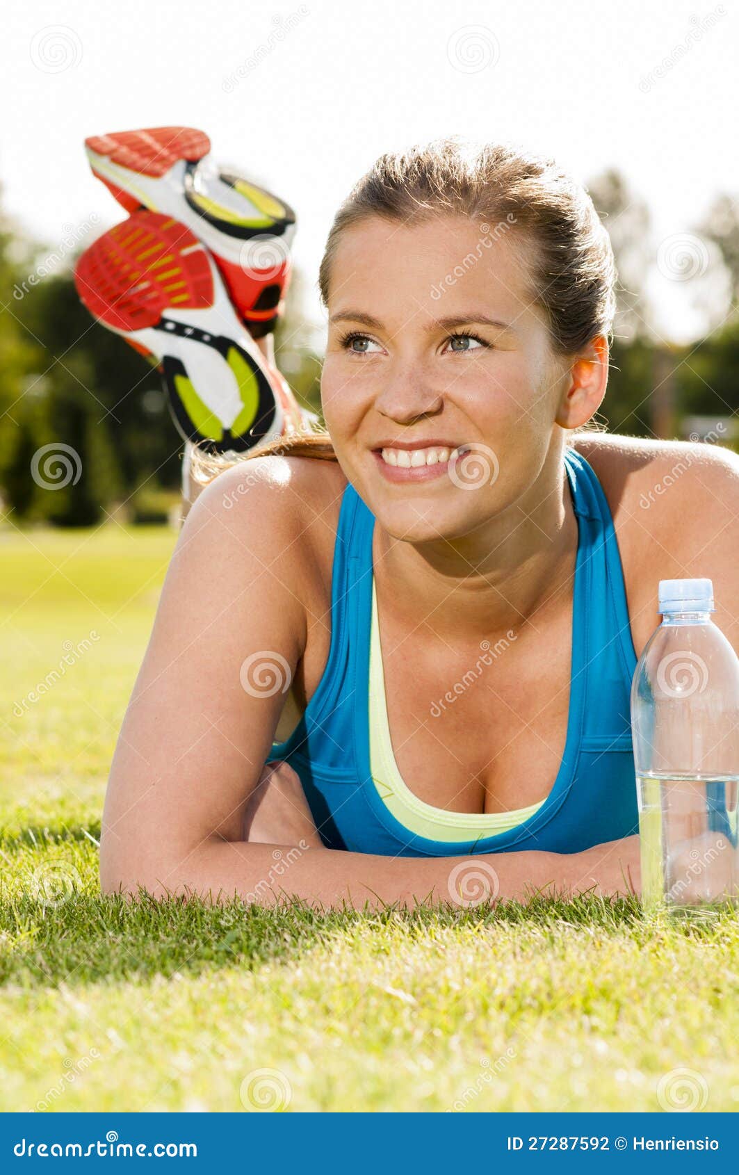 Happy Woman Jogger Training in the Park Stock Photo - Image of jogs ...