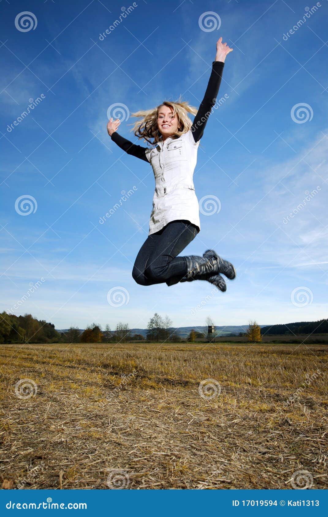 Happy woman jumps stock photo. Image of adult, outdoors - 17019594