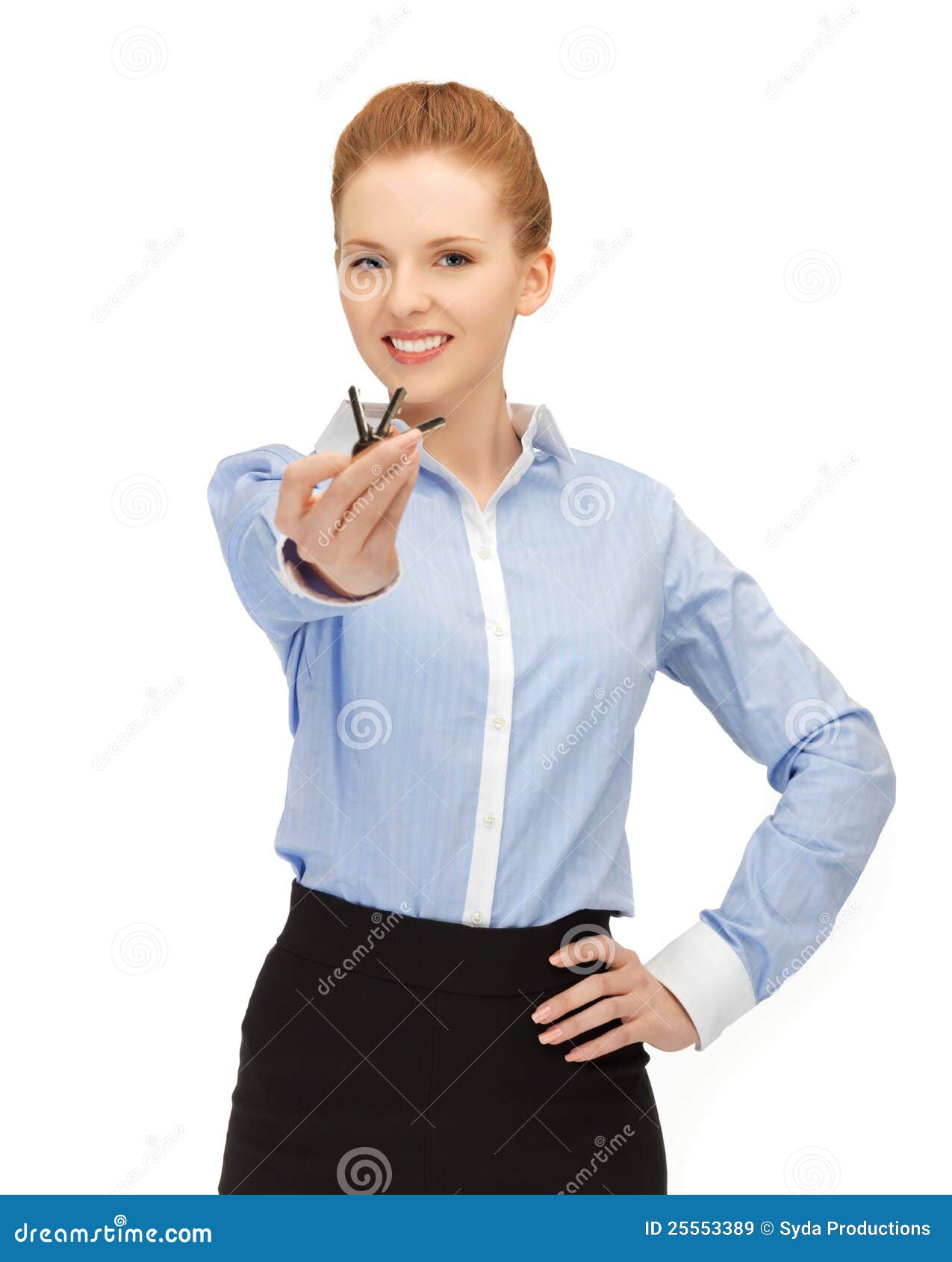Happy woman with keys stock image. Image of expression - 25553389