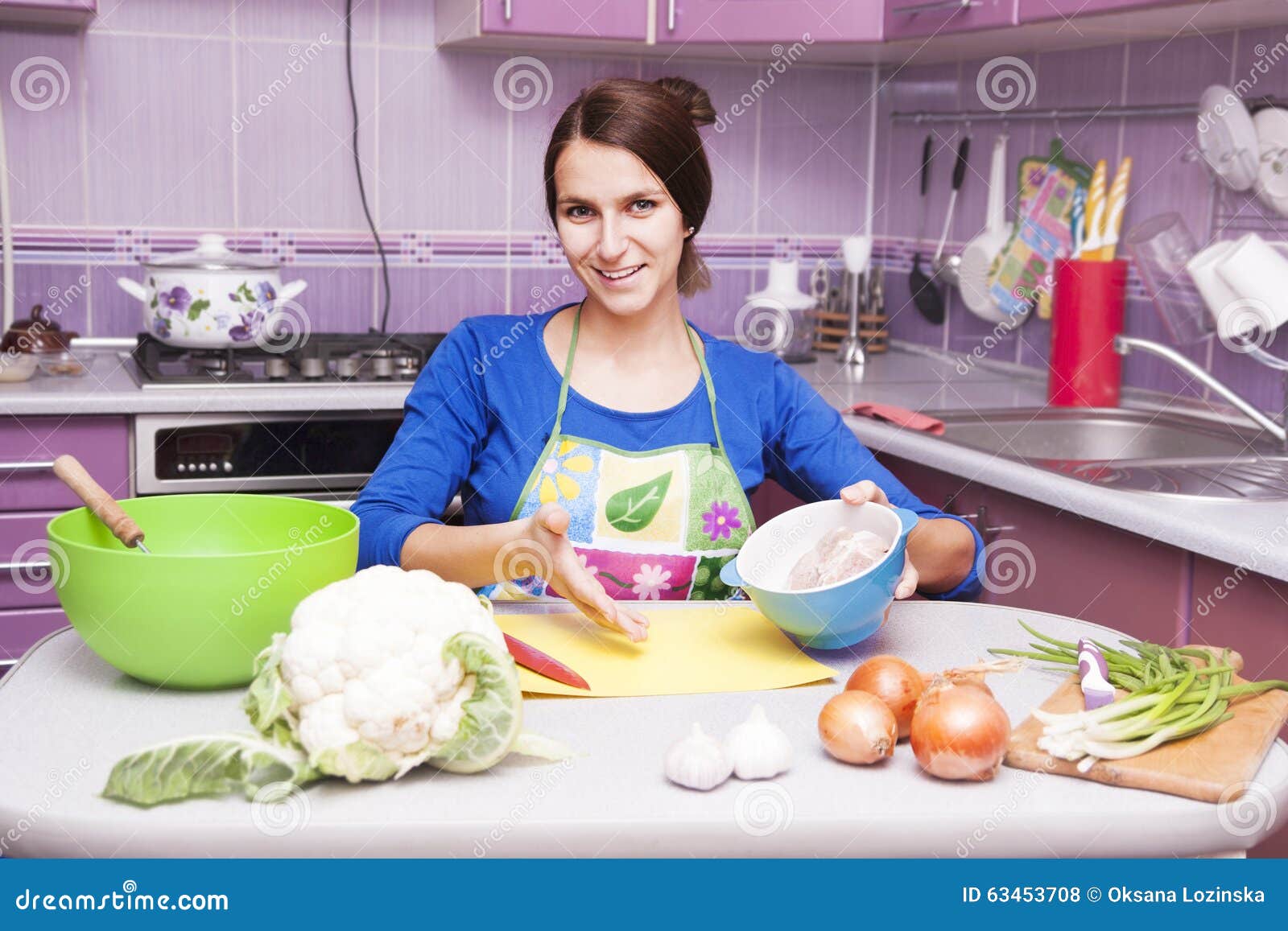 Happy woman in the kitchen stock photo. Image of happy - 63453708