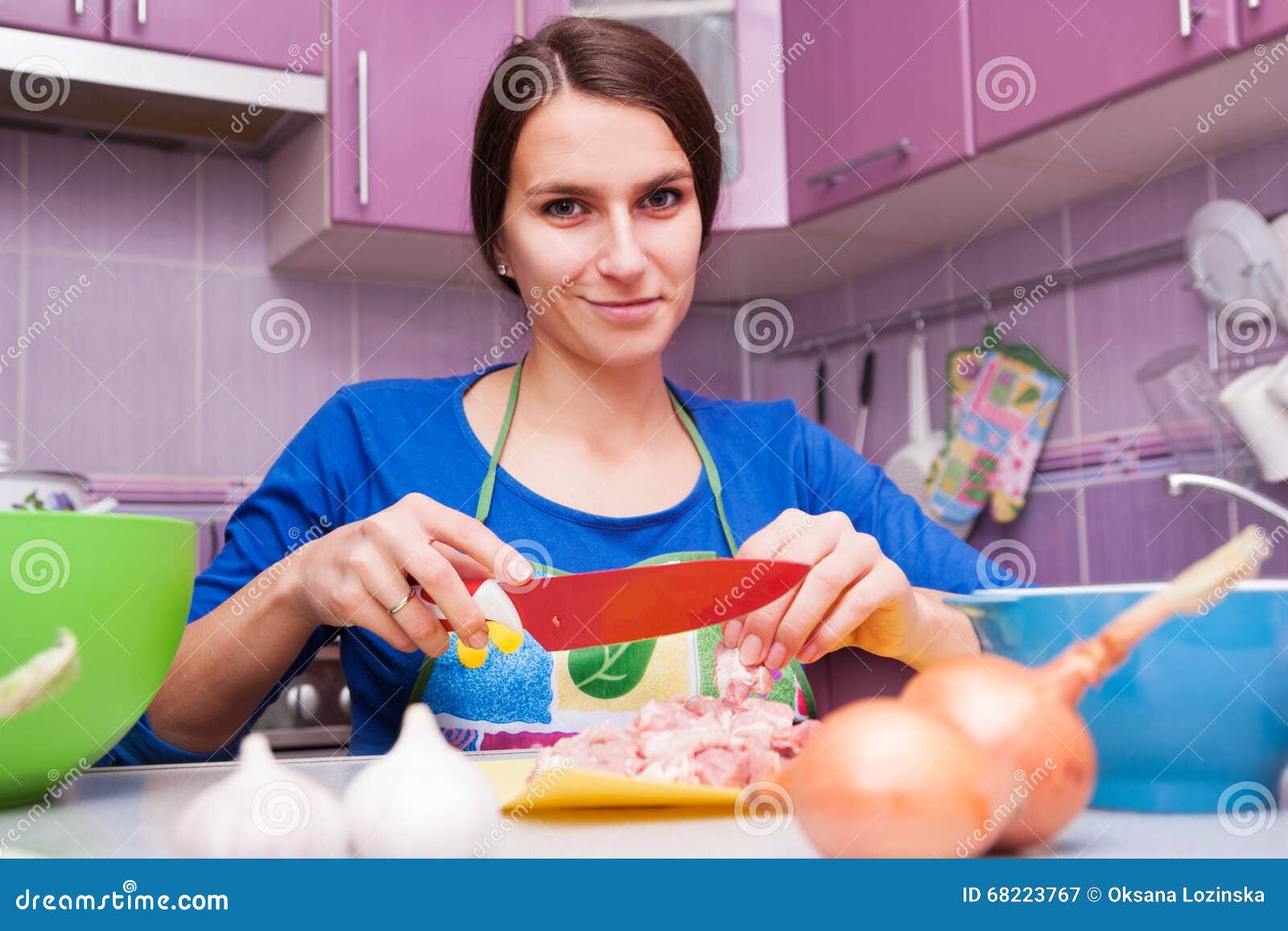 Happy woman in the kitchen stock image. Image of interior - 68223767