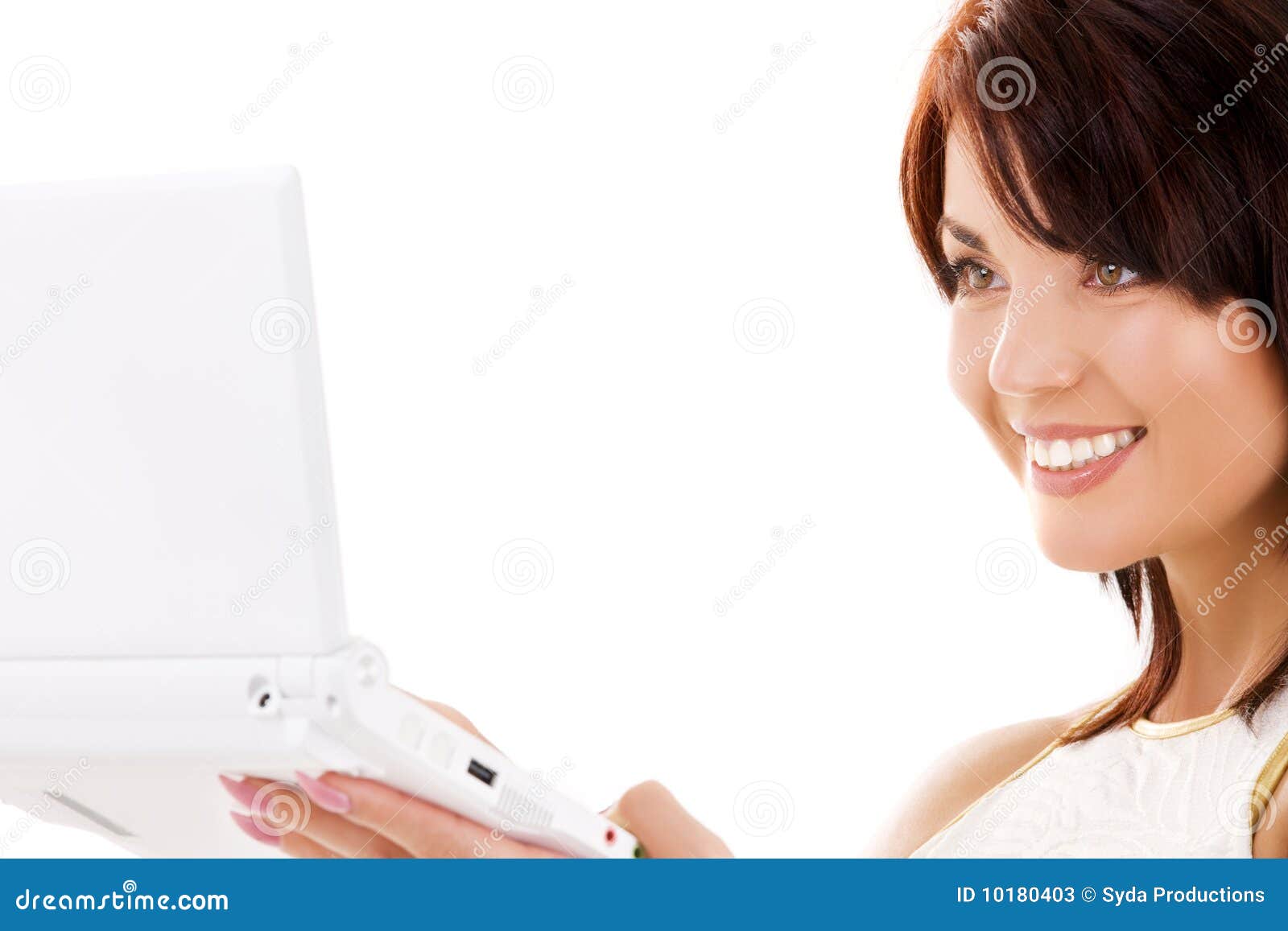 Happy Woman with Laptop Computer Stock Image - Image of lovely ...
