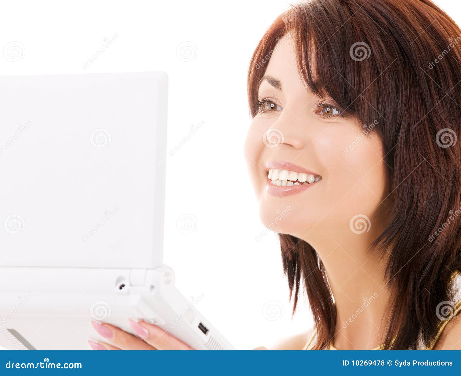 Happy Woman with Laptop Computer Stock Photo - Image of female ...