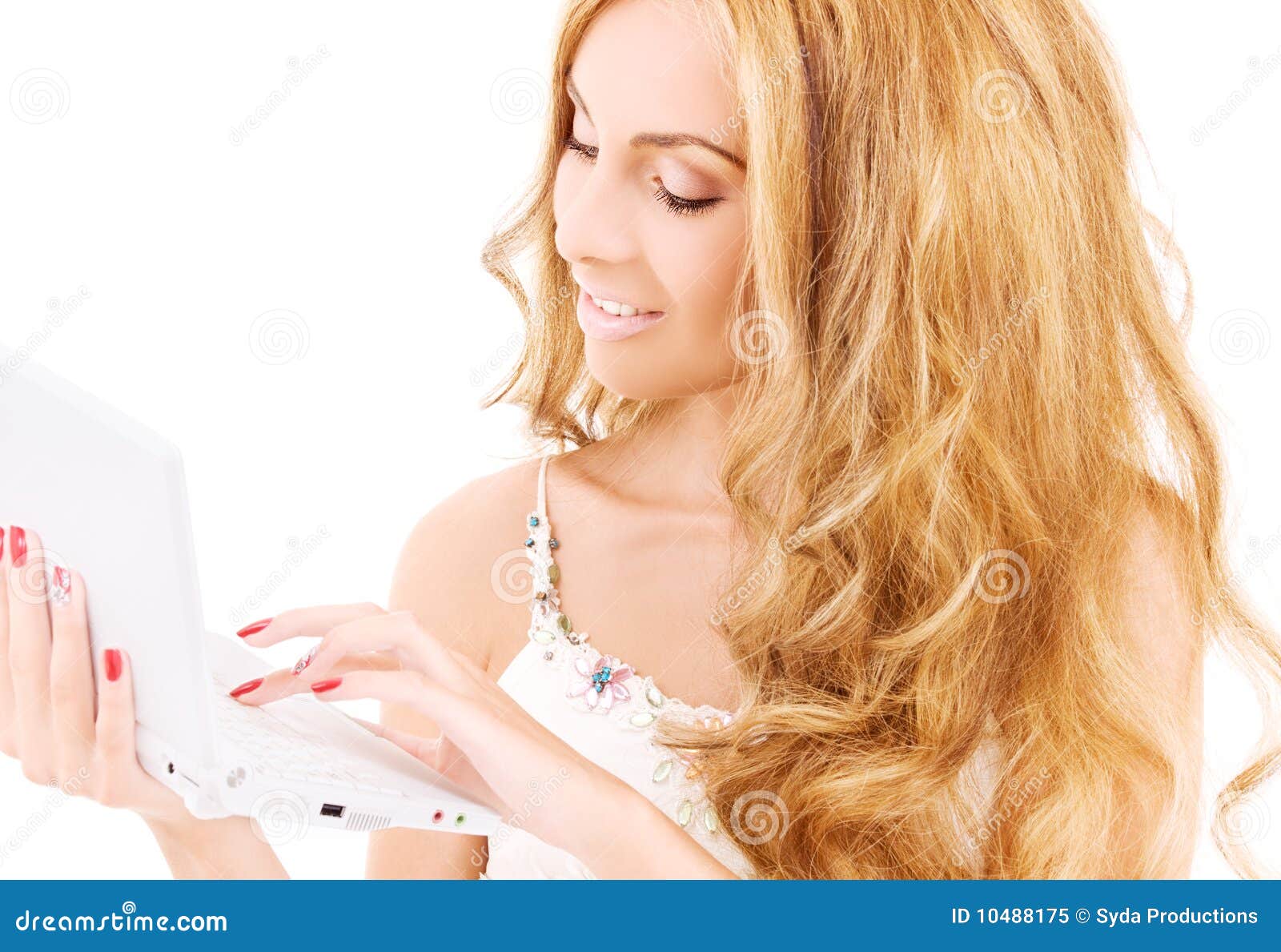 Happy Woman with Laptop Computer Stock Image - Image of bright, female ...