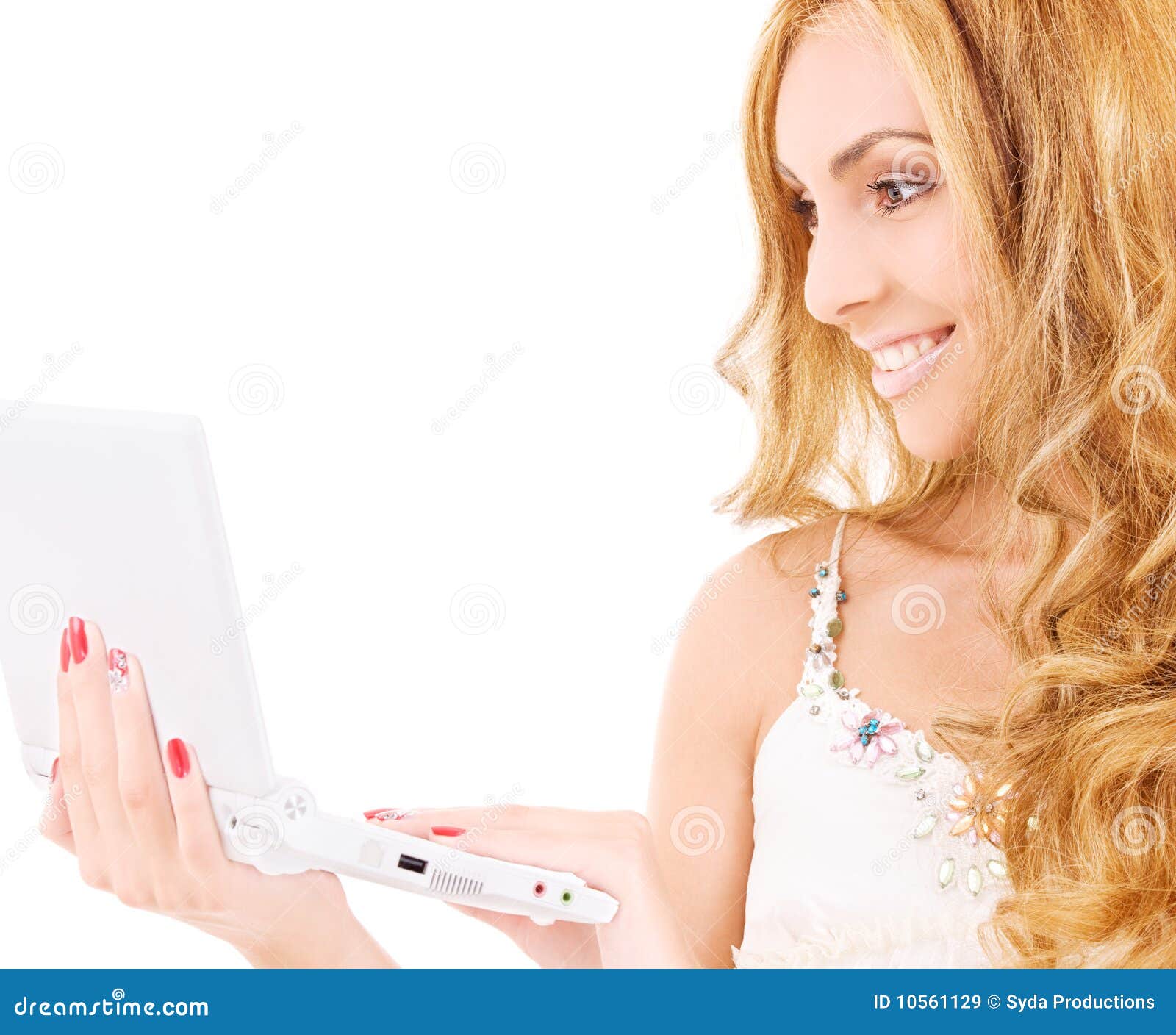 Happy Woman with Laptop Computer Stock Image - Image of hair, access ...