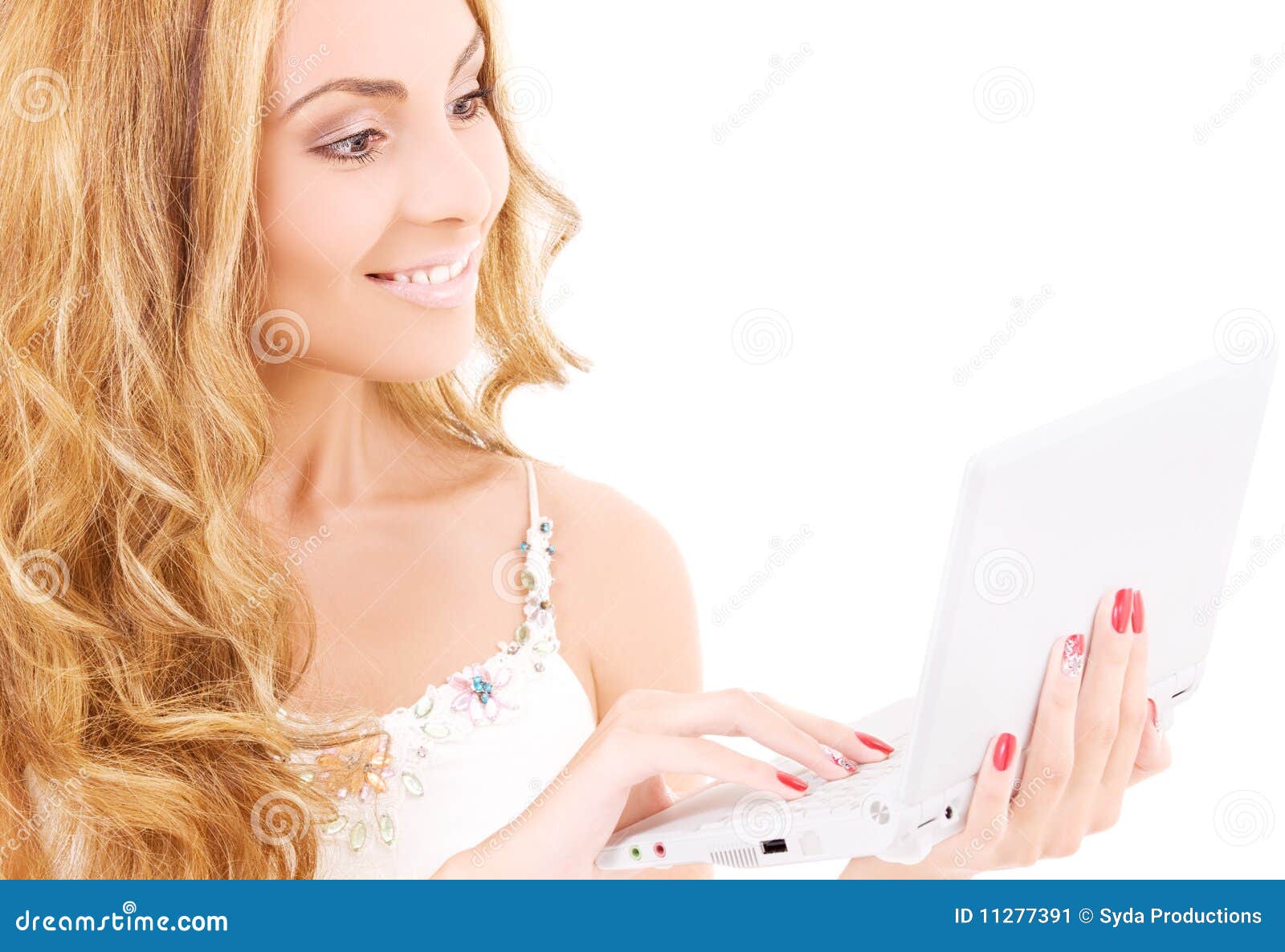 Happy Woman with Laptop Computer Stock Image - Image of communication ...