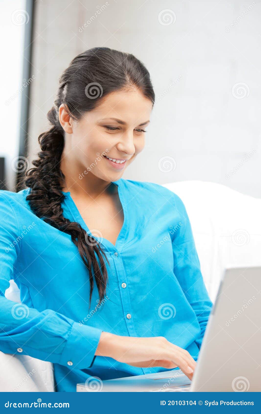Happy Woman with Laptop Computer Stock Photo - Image of home ...
